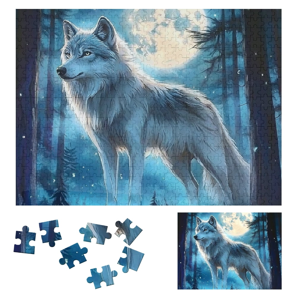 PALNKART Wooden Jigsaw Puzzle Wolf Full Moon Forest Gift for Friends ...