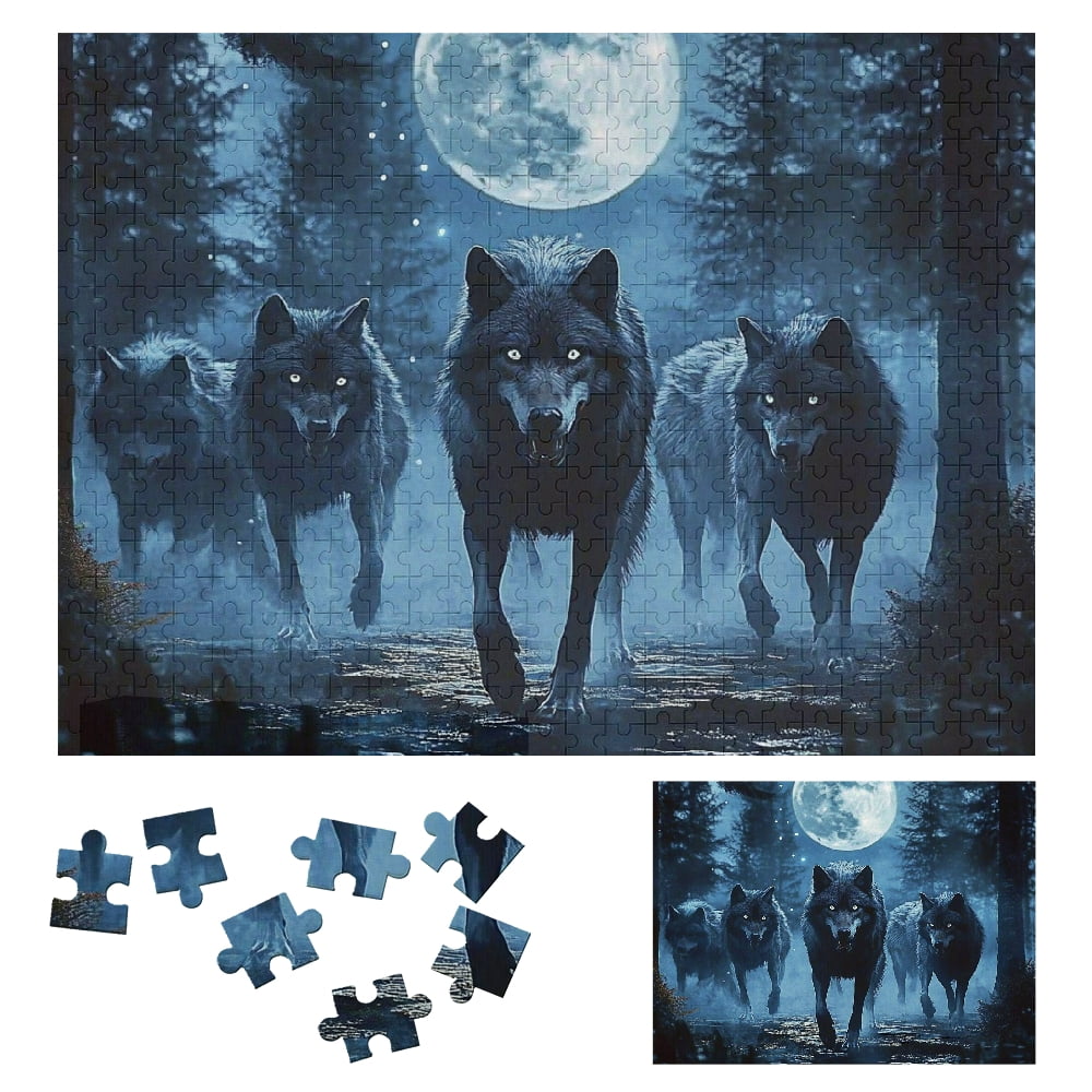 PALNKART Wooden Jigsaw Puzzle Wolves Forest Moon Gift for Friends 500 ...