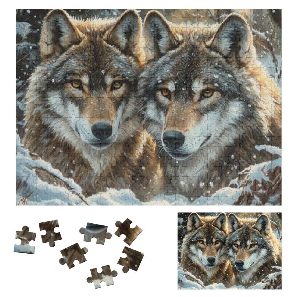PALNKART Wooden Jigsaw Puzzle Wolves Snow Painting Family Gift 500 PCS ...