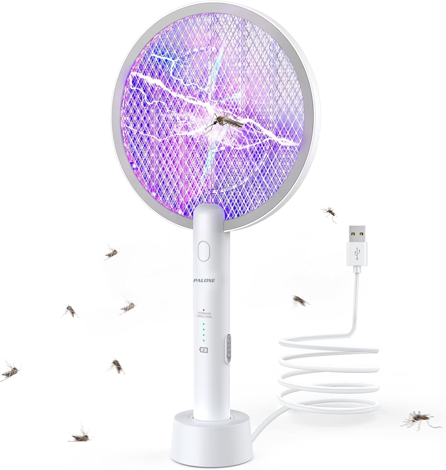 PALONE Electric Fly Swatter 3000V Bug Zapper Racket 2 in 1 Fly Swatter with 1200mAh Battery ...