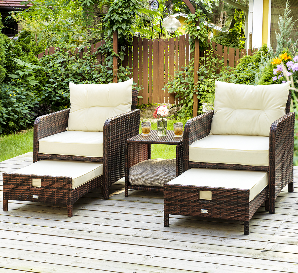 Sobaniilo 5-Piece Modern Patio Set, Outdoor PE Wicker Chairs for 2 with ...