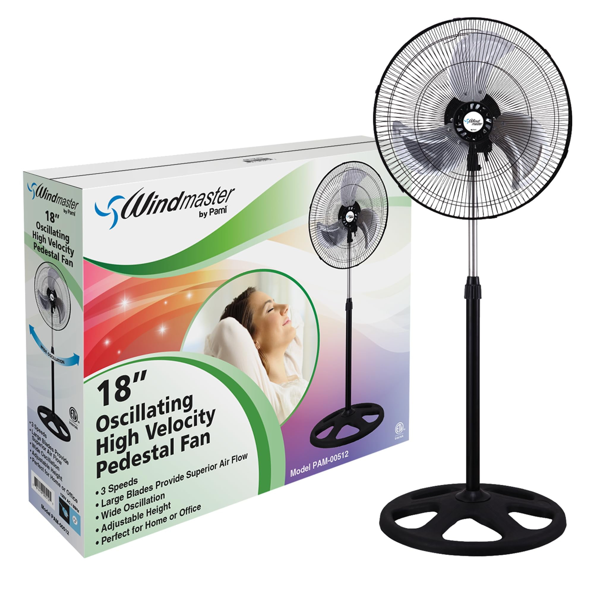 PAMI 18” High-Velocity Oscillating Pedestal - Portable Floor With 3 ...