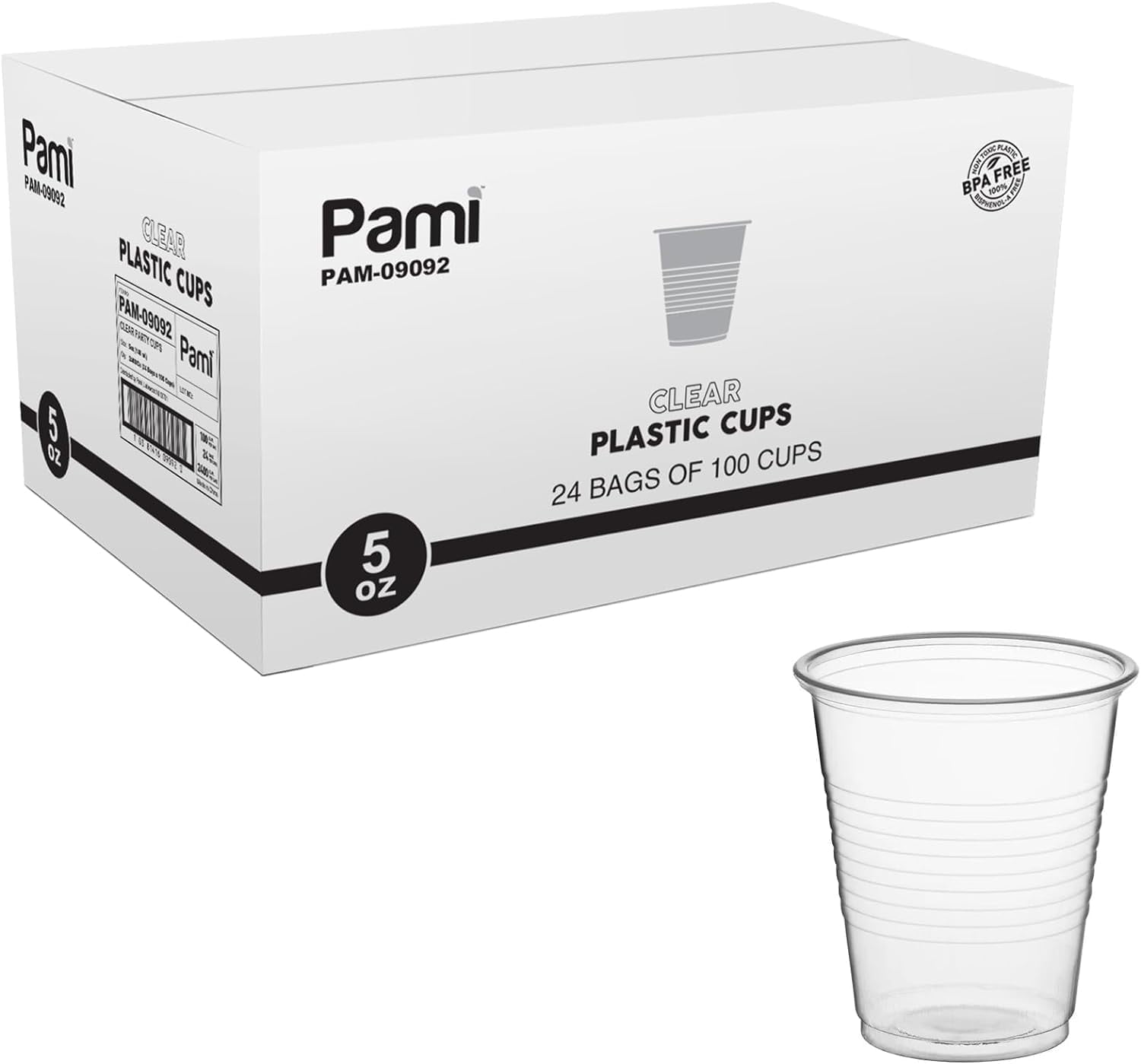 PAMI 5oz Clear Plastic Cups - Bulk Pack of 2400, Disposable Drinkware ...