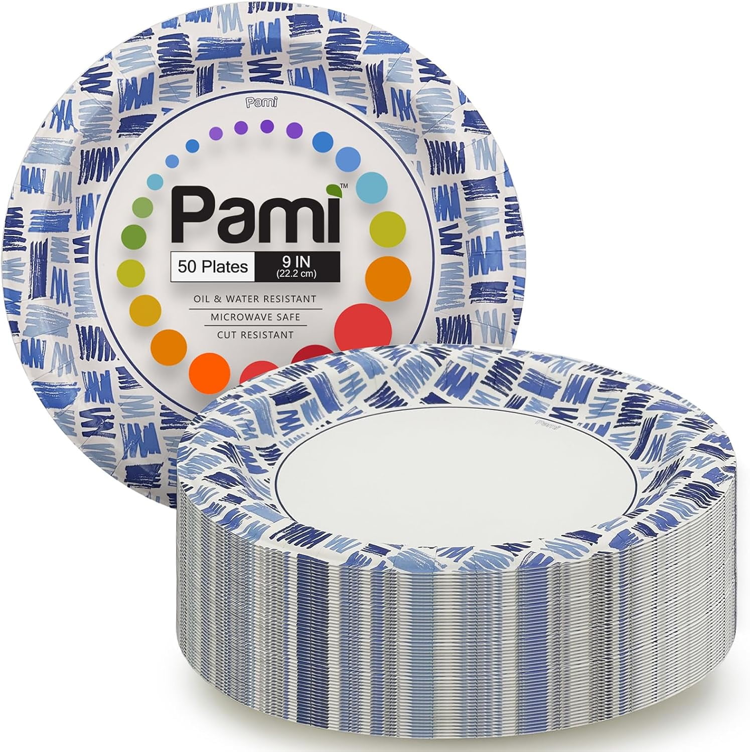 PAMI 9 Inch Heavy Duty Disposable Paper Plates Large Thick Water & Oil ...