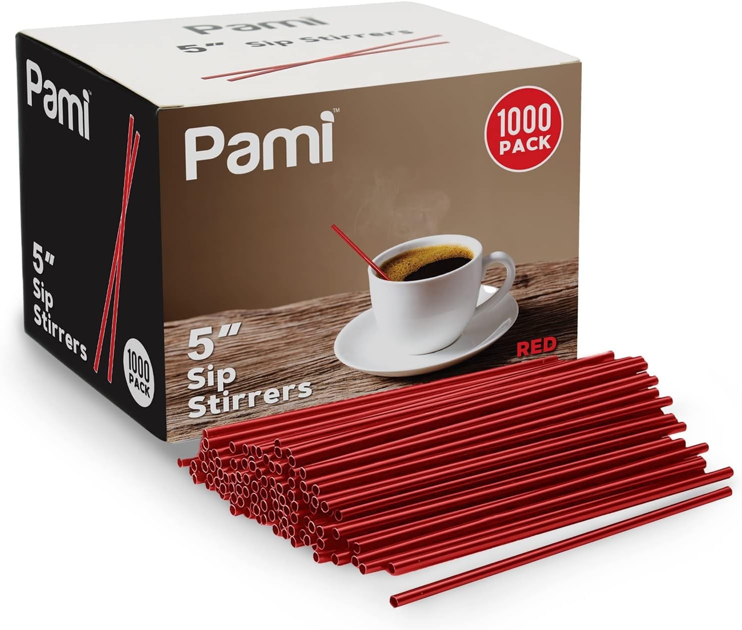 PAMI Disposable Coffee Stir Sticks 5 Inch Red for Hot Cold Drinks 1000 ...