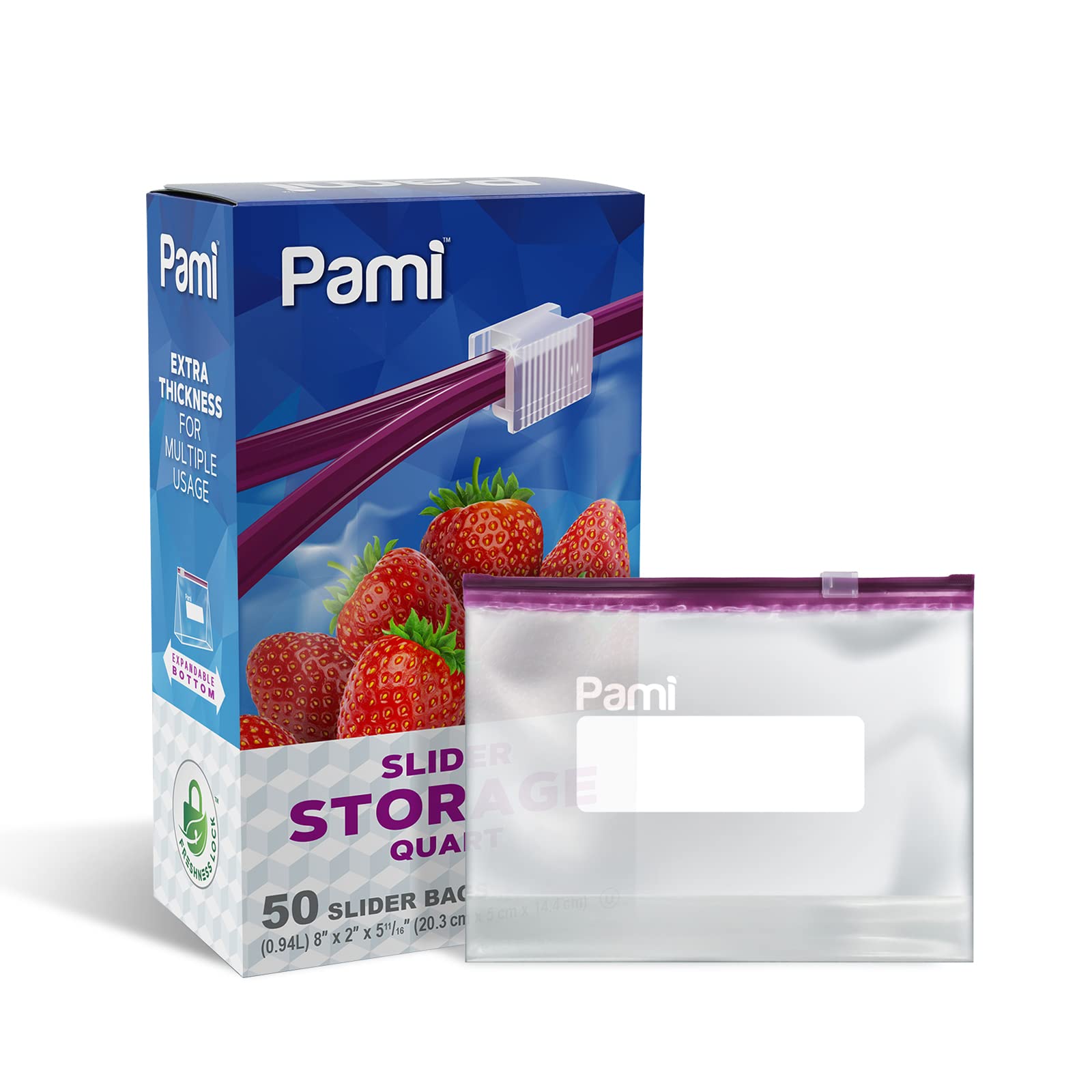 PAMI Food Storage Slider Quart Bags [50 Pieces] - Leakproof Freshness ...