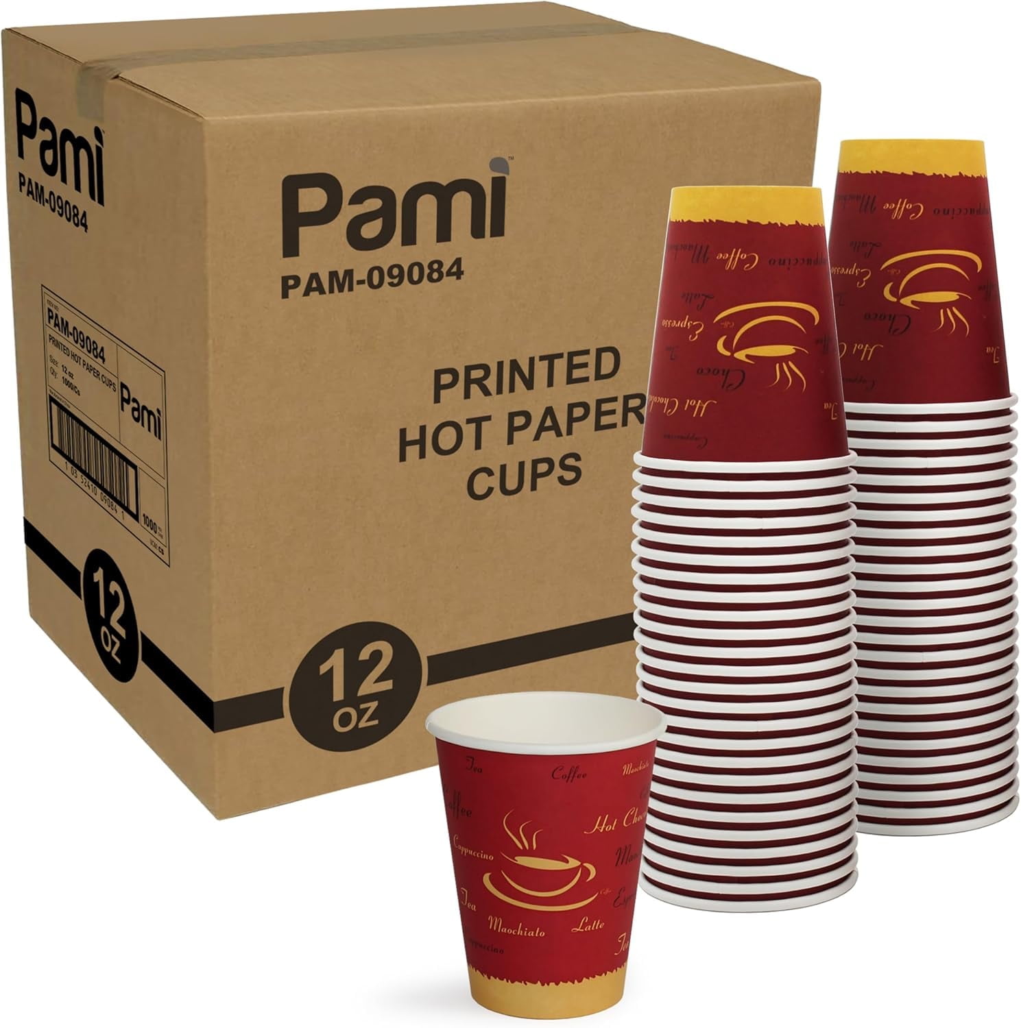 PAMI Paper Cups Hot Coffee Cups Single Use Disposable Cups, 12 oz 1000 ...