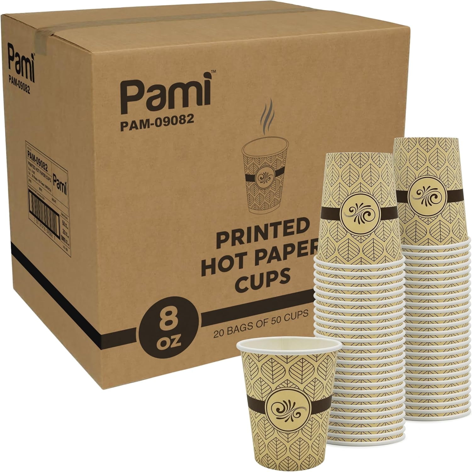 PAMI Paper Cups Hot Coffee Cups Single Use Disposable Cups, 8 oz 1000 ...