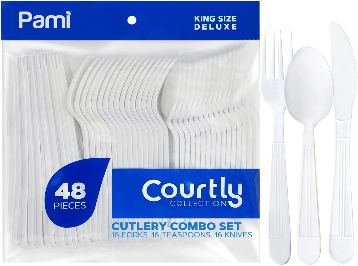 PAMI Plastic Cutlery Set, 48 Count - Heavy-Duty Disposable Plastic ...