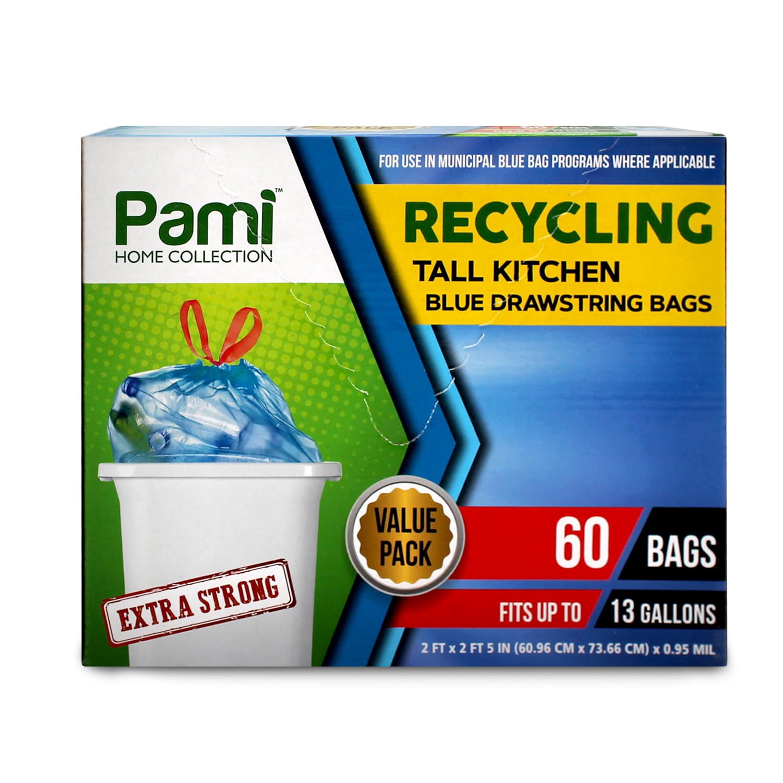 PAMI Recycling Tall 13-Gallon BDF32 Kitchen Drawstring Trash Extra ...