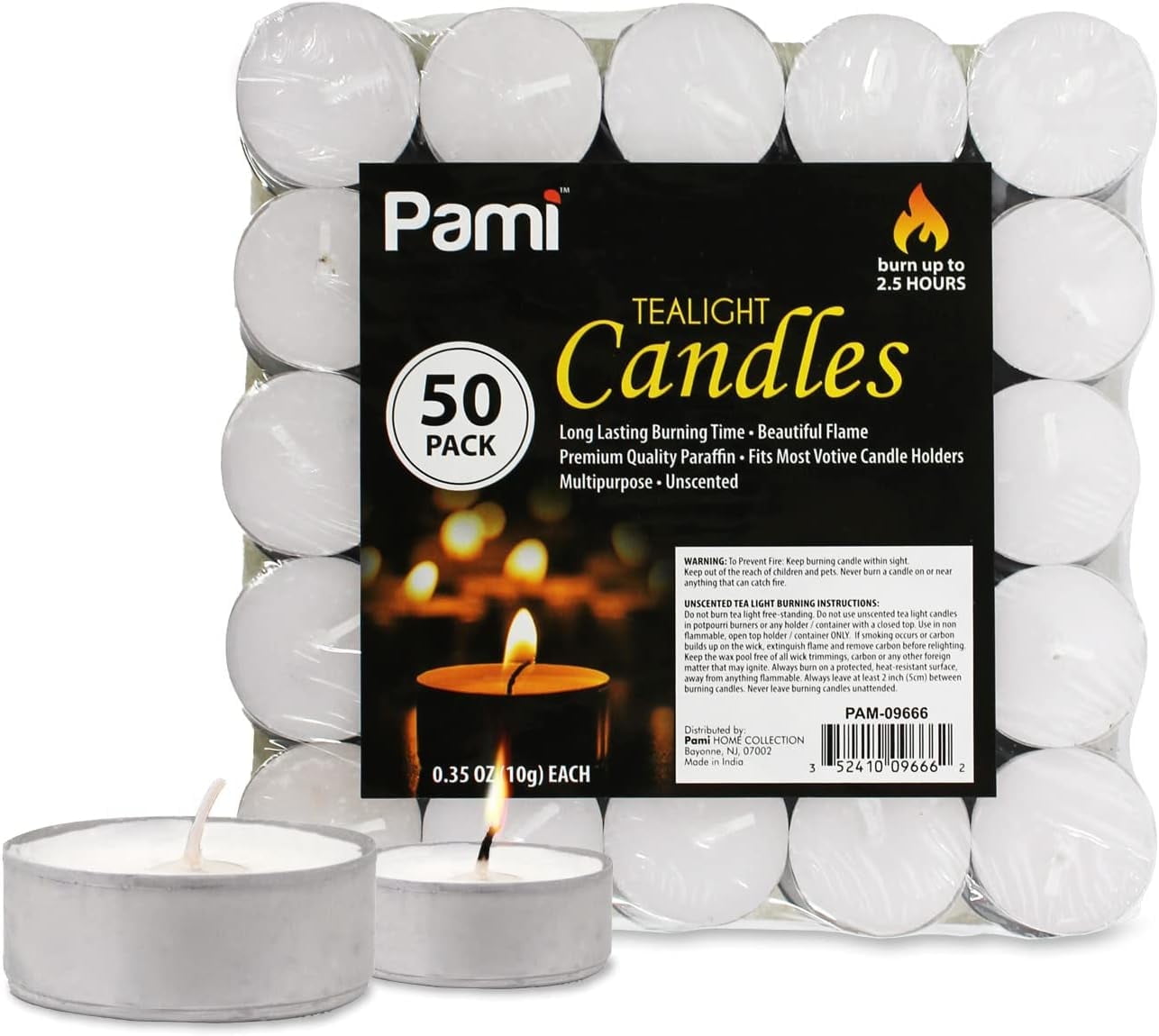 PAMI Unscented Tealight Candles Bulk, 50 Small White Candles for ...