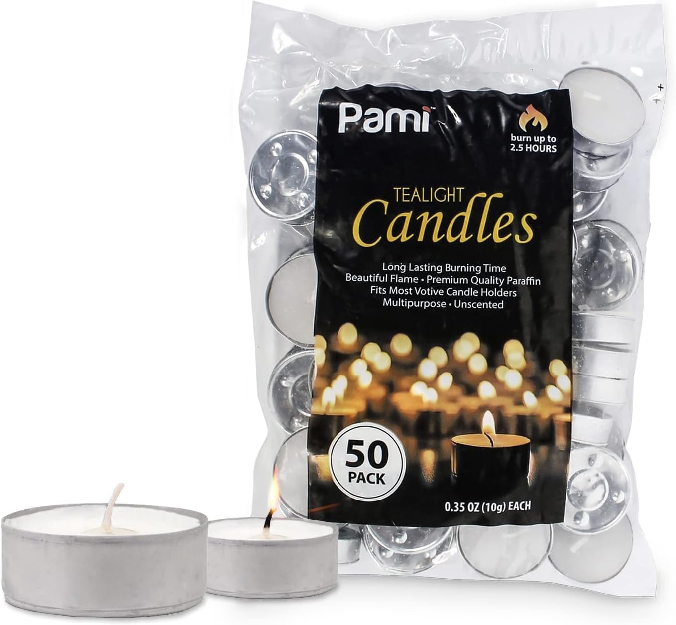 PAMI Unscented Tealight Candles, Small White Paraffin Wax Candles, Pack ...