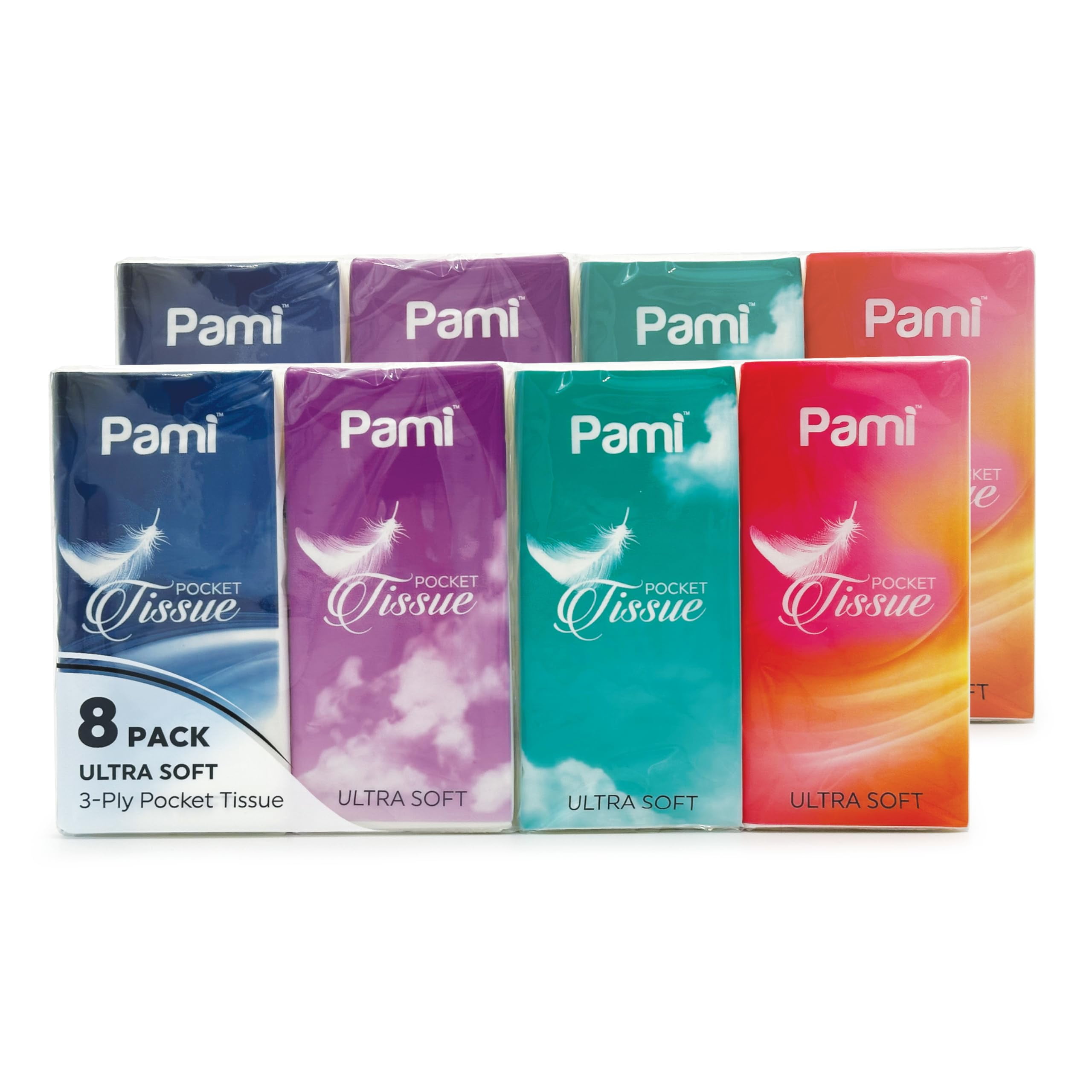 PAMI Ultra Soft 3-Ply SBF3 Portable Tissues, 8 Packs x 10 Tissues Per ...