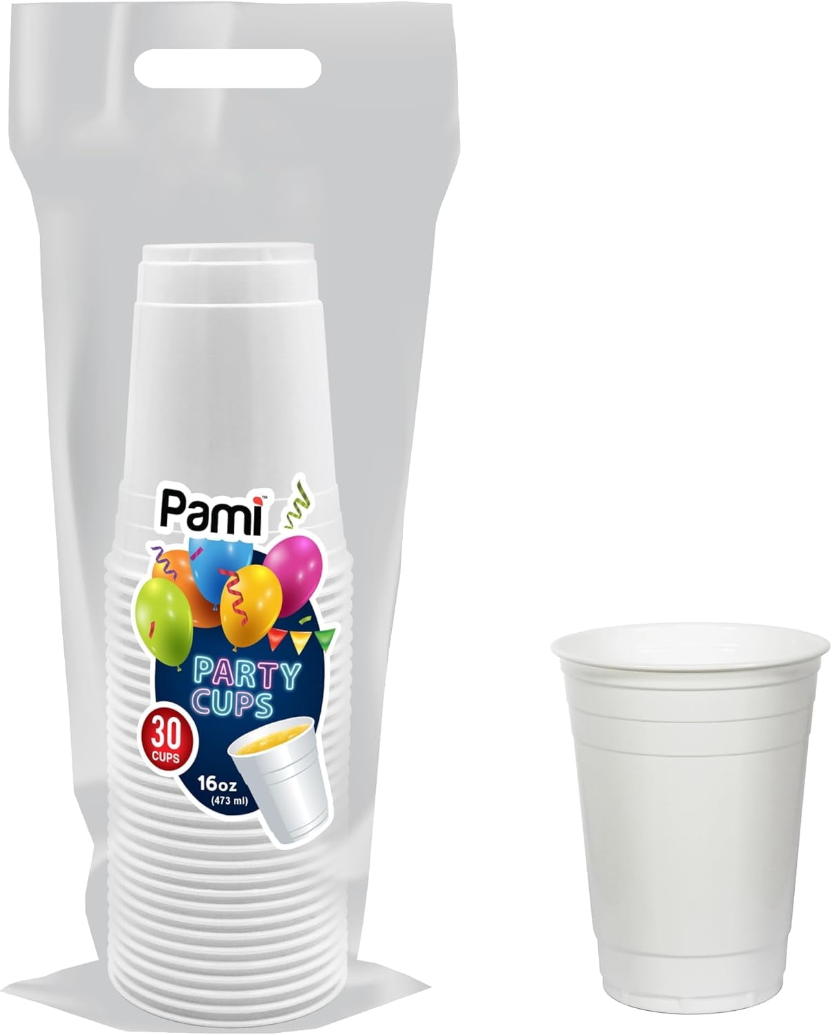 PAMI 16 oz Disposable White Party Cups Pack of 30 for Events and ...