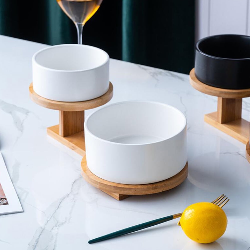 PAMINGONO 1Set Ceramic Fruit Bowls with Wood Holder Snack Serving Bowls ...