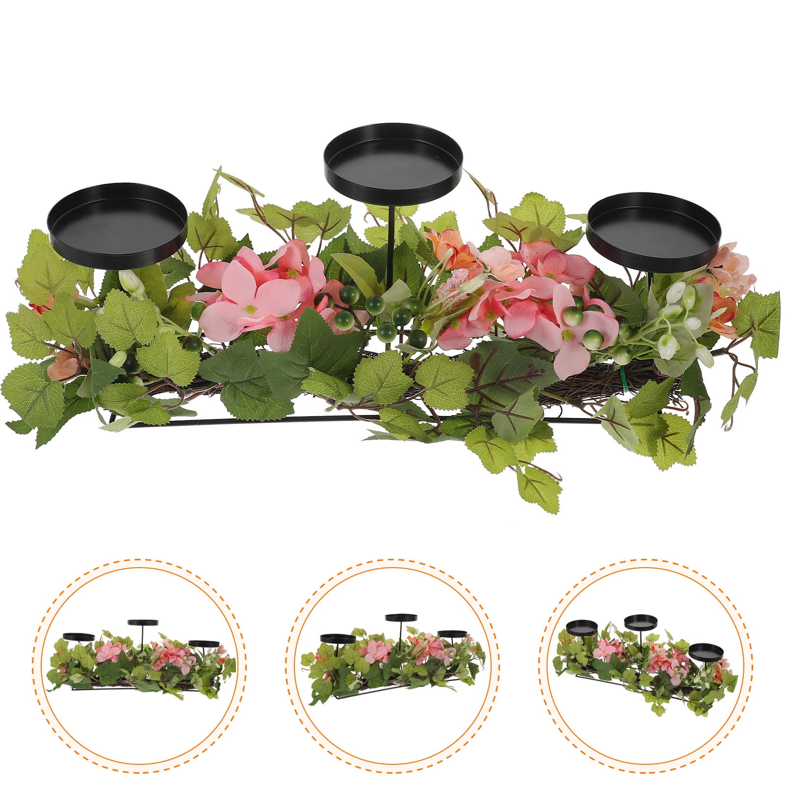 PAMINGONO 1 Set Dining Table Centerpiece Decor Pink Rattan Iron Silk ...