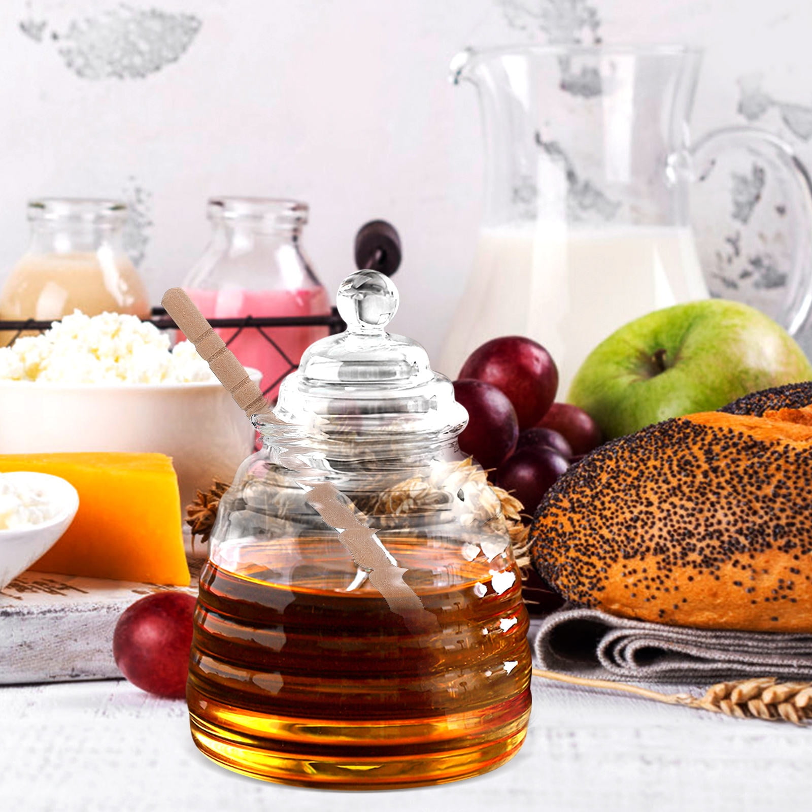 PAMINGONO 1 Set Honey Container Glass Jar With Wooden Stirrer For ...