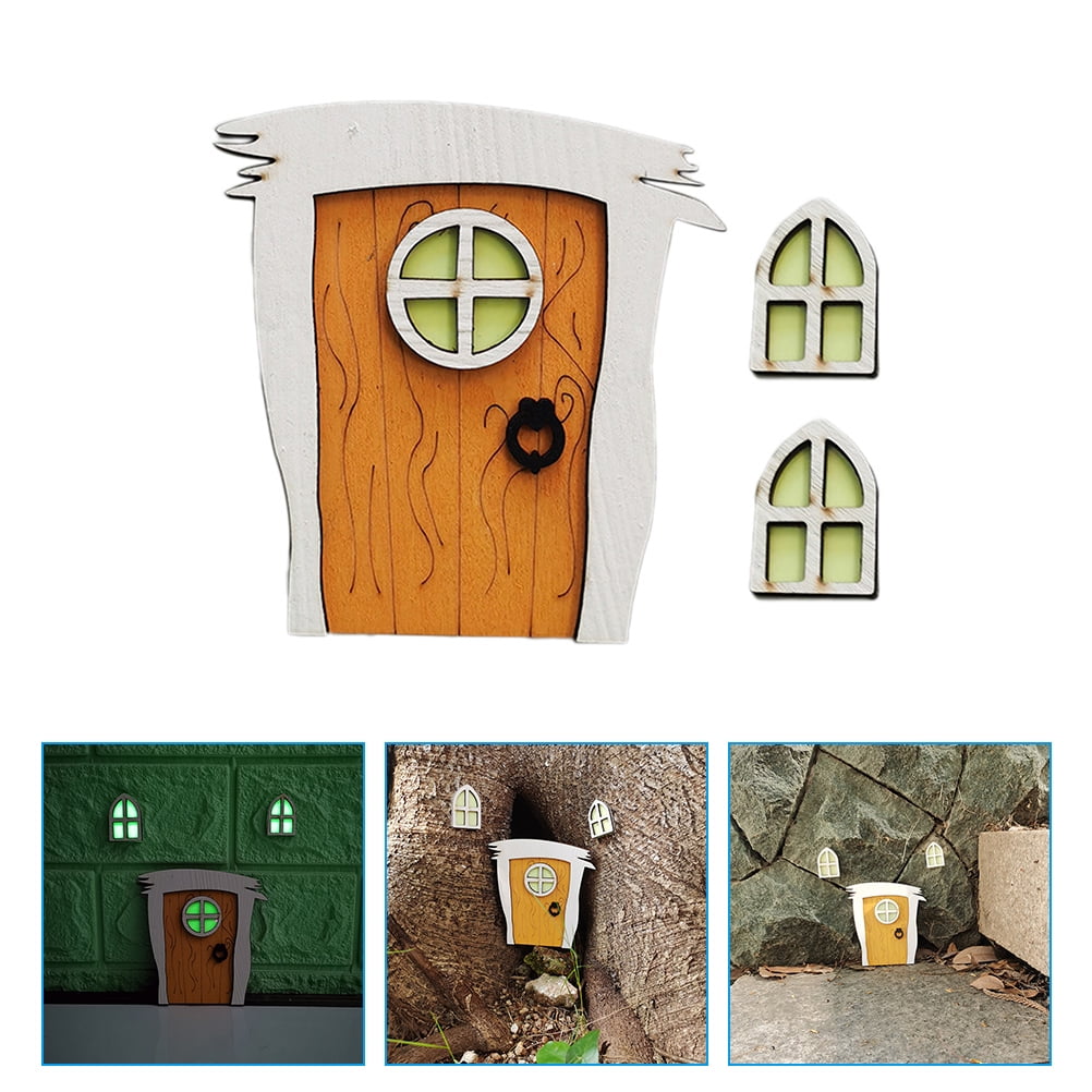 PAMINGONO Indoor Outdoor Decor Miniature Wood Fairy Door Square Shape 1 ...