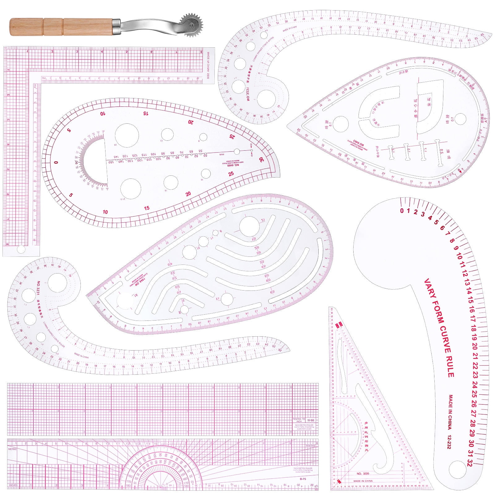 PAMINGONO 1 Set Sewing Rulers Set Assorted Color For Designers Pattern ...