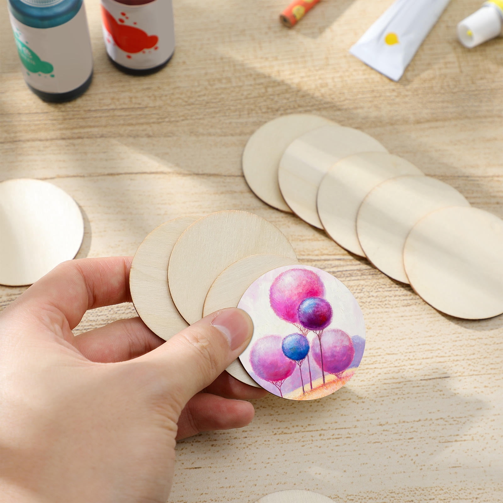 PAMINGONO Unfinished Wood Circle Round Blank Wooden Discs Wood Color ...