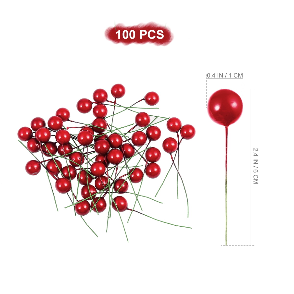 PAMINGONO Christmas Ornament Red Artificial Flower Pick 100Pcs 2x0.4x0 ...
