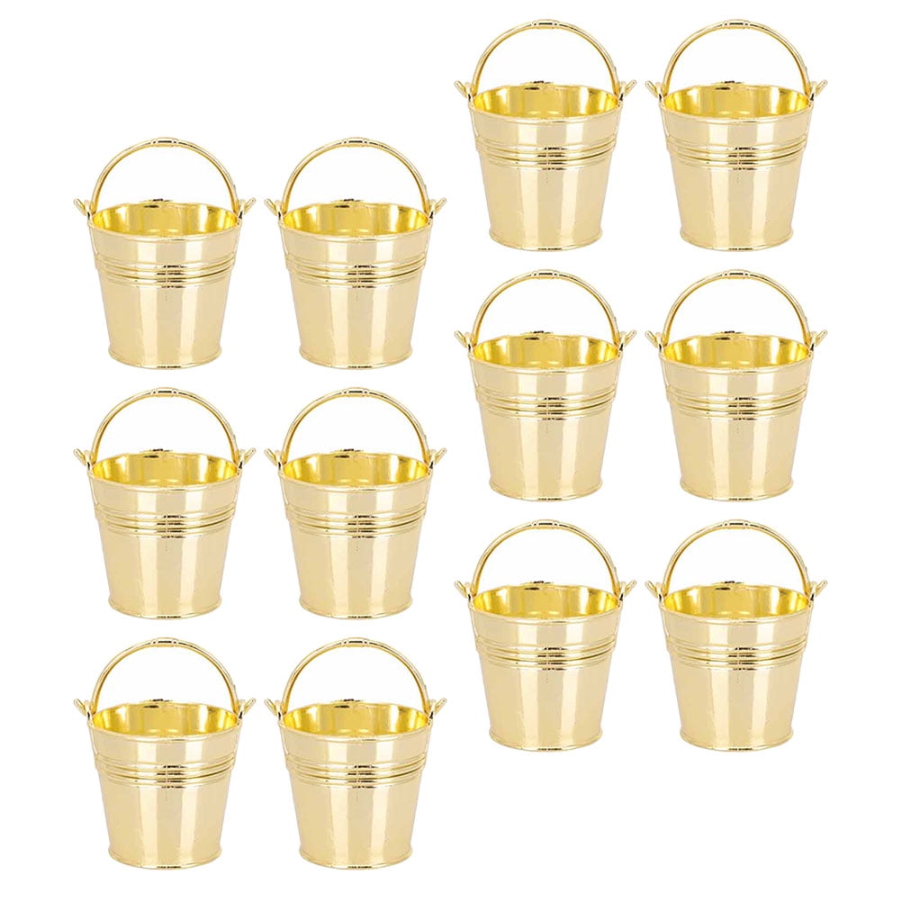 PAMINGONO 12Pack Mini Bucket Plastic Candy Pots Golden Small Buckets ...