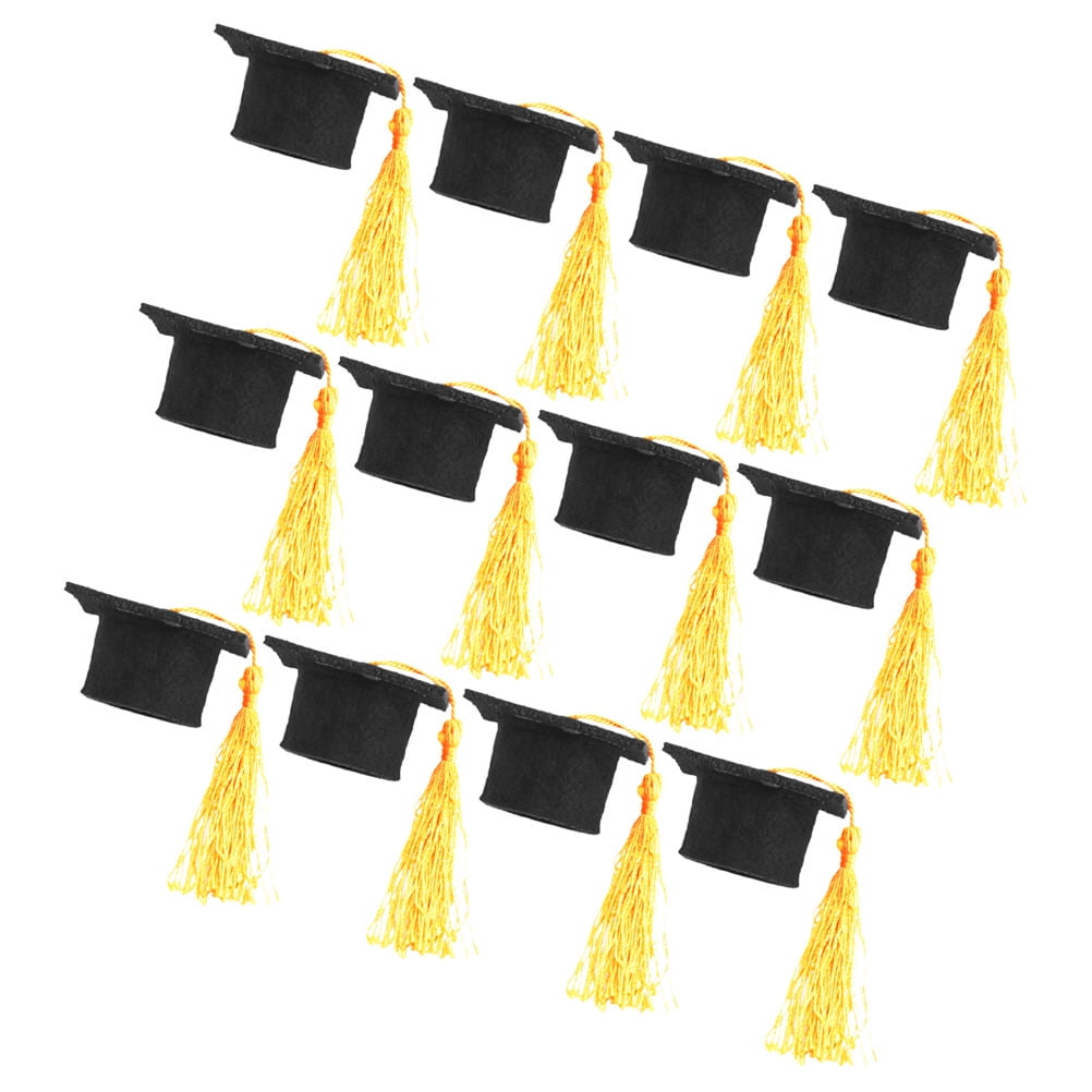 PAMINGONO Mini Graduation Caps for Decoration Yellow Nonwovens 12pcs 2 ...