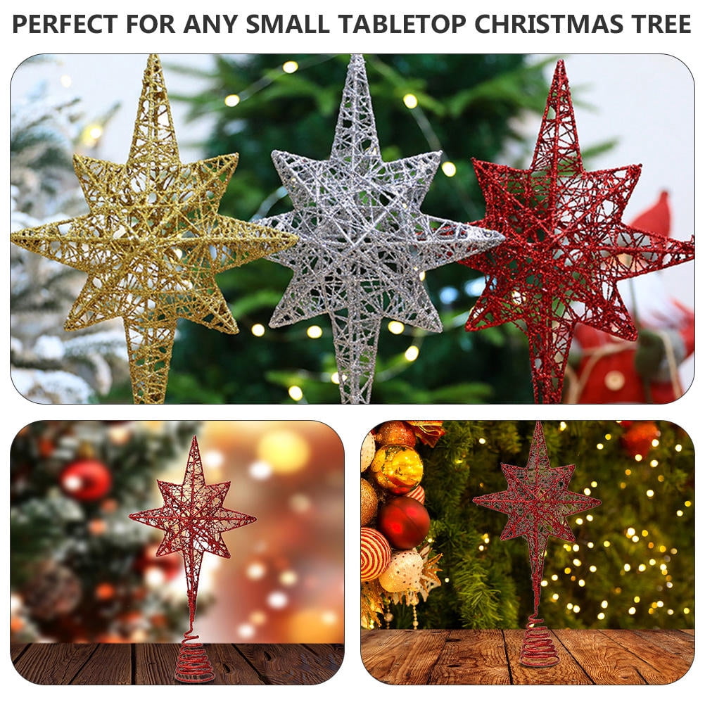 PAMINGONO 1Pack Eight Pointed Star Tree Topper Red Iron Christmas Tree ...