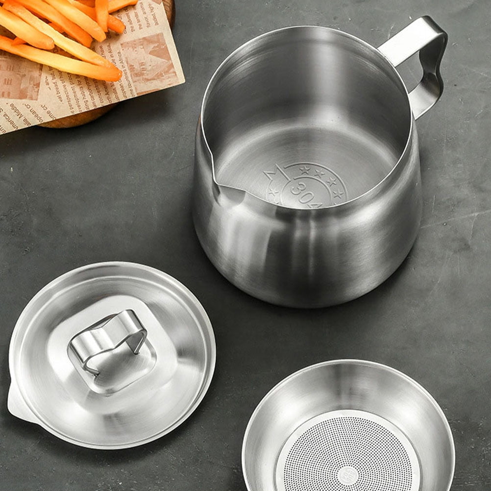 PAMINGONO 1Pack Frying Oil Container 2L in Silver for Easy Cleaning and ...