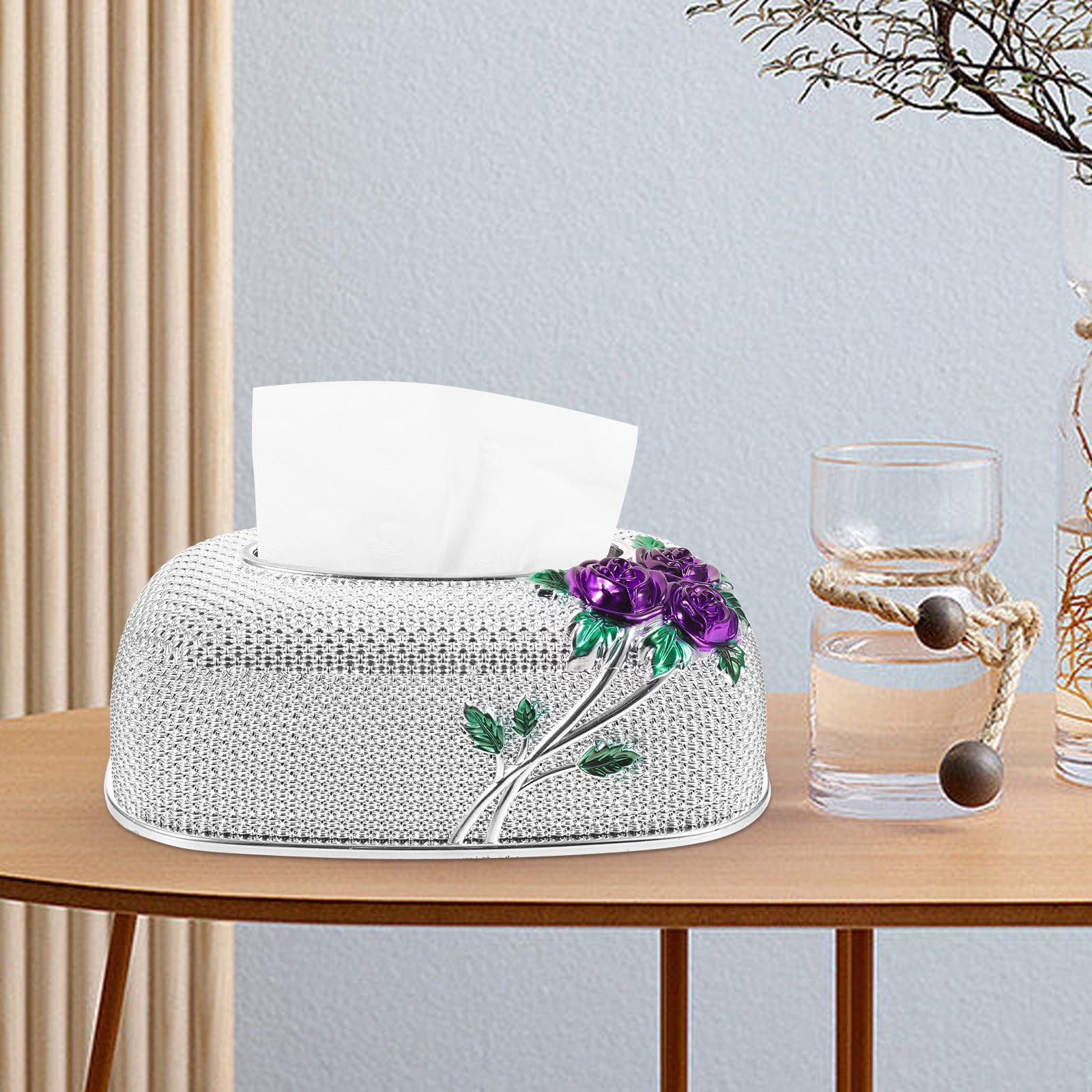 PAMINGONO 1Pack Plastic Tissue Holder Box for Indoor Use with Rose ...