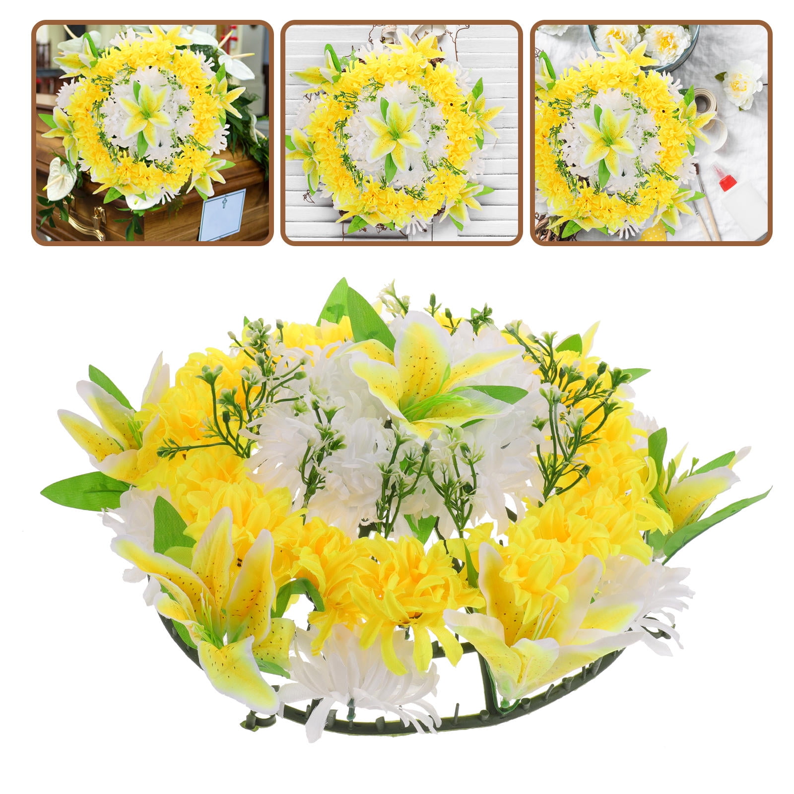 PAMINGONO 1Pack Yellow Silk Flower Wreath for Funeral Circular Shape ...