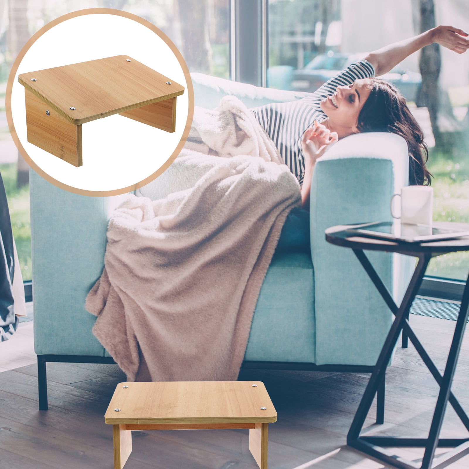 PAMINGONO Comfortable Natural Wood Footrest Stool Wide Tread Inclined ...