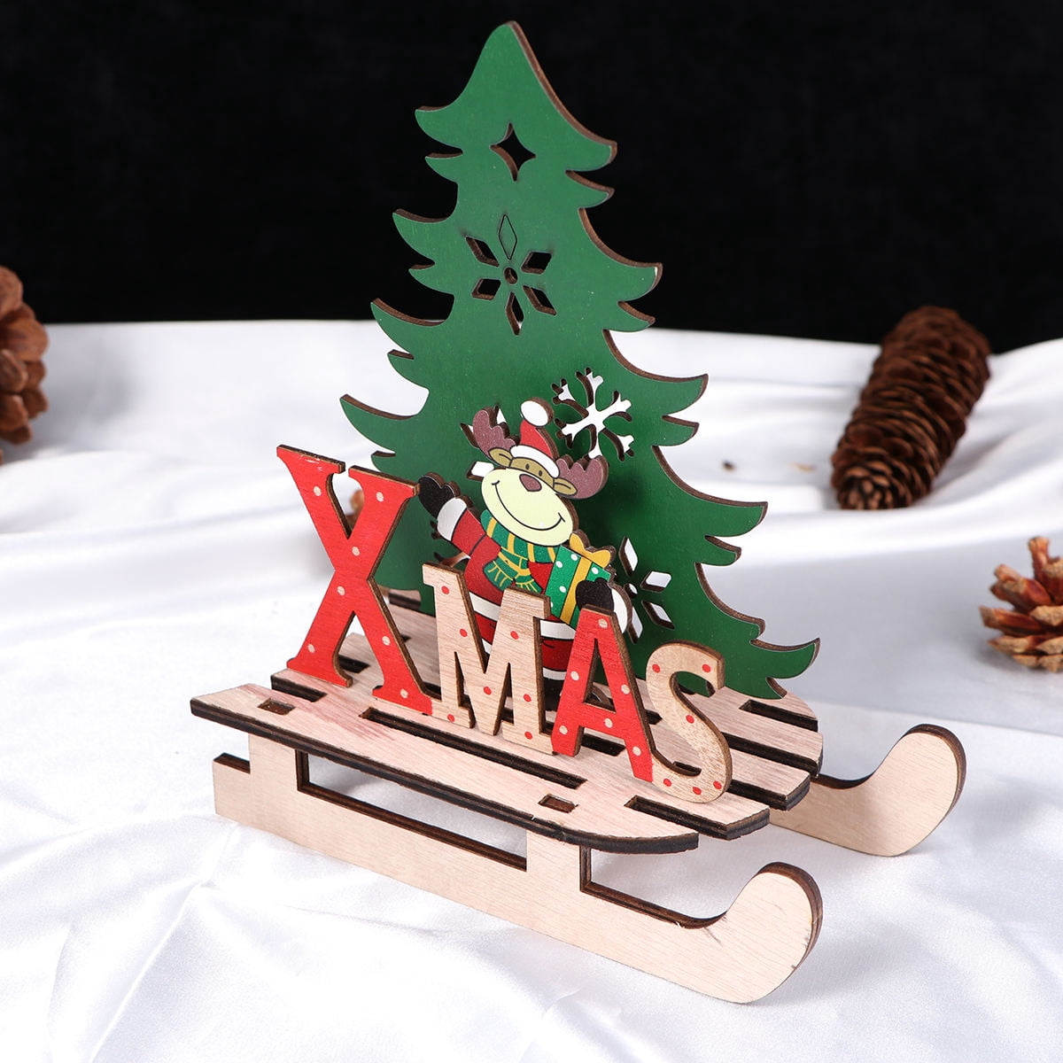 PAMINGONO Wooden Sledge Shape Christmas Ornaments 1 Piece 6.7x3.3x8.3in ...