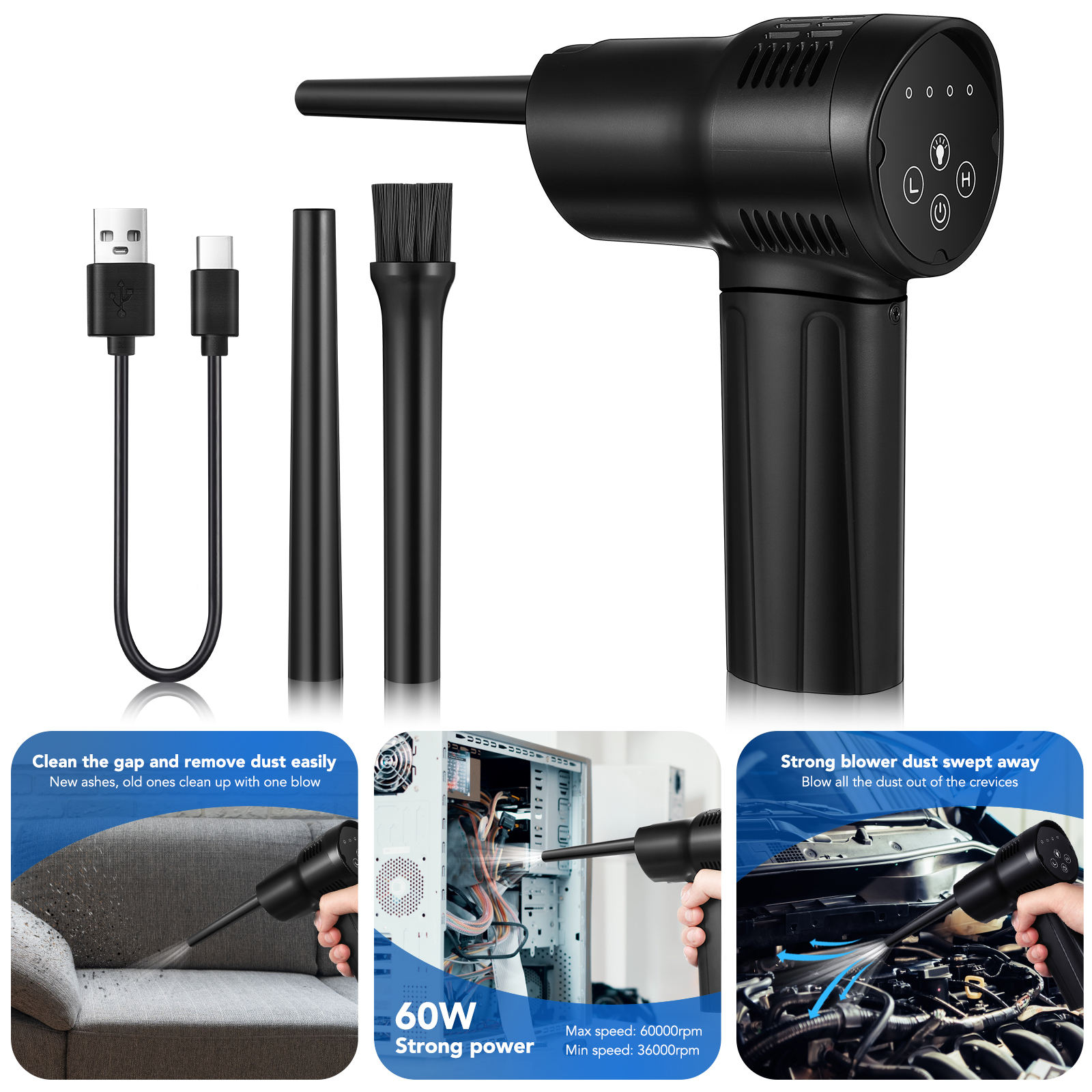 PAMINGONO 1Set Compressed Air Duster Electric Compact Design for Car ...