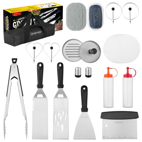 PAMINGONO 20Pcs Professional Stainless Steel BBQ Griddle Tools Set ...