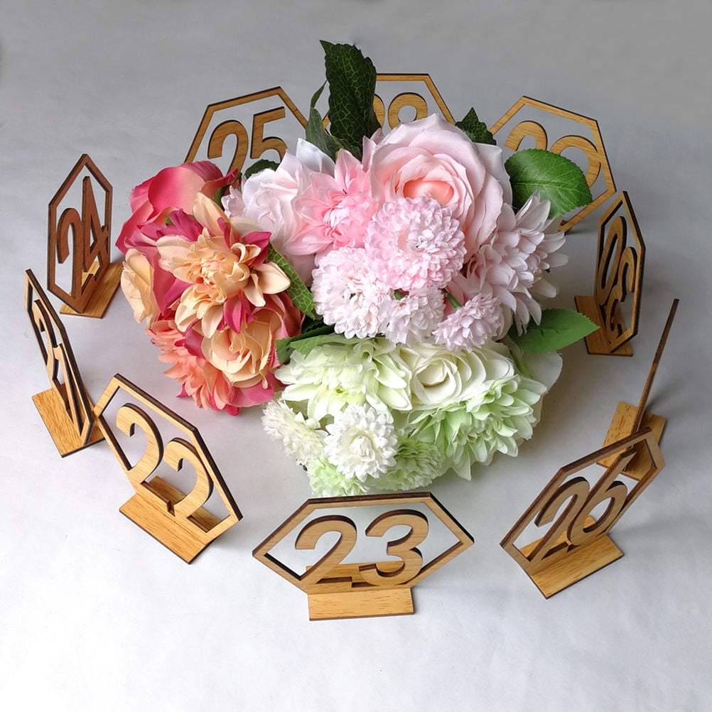PAMINGONO Chic Hexagon Wooden Wedding Table Numbers, Light Brown, and ...