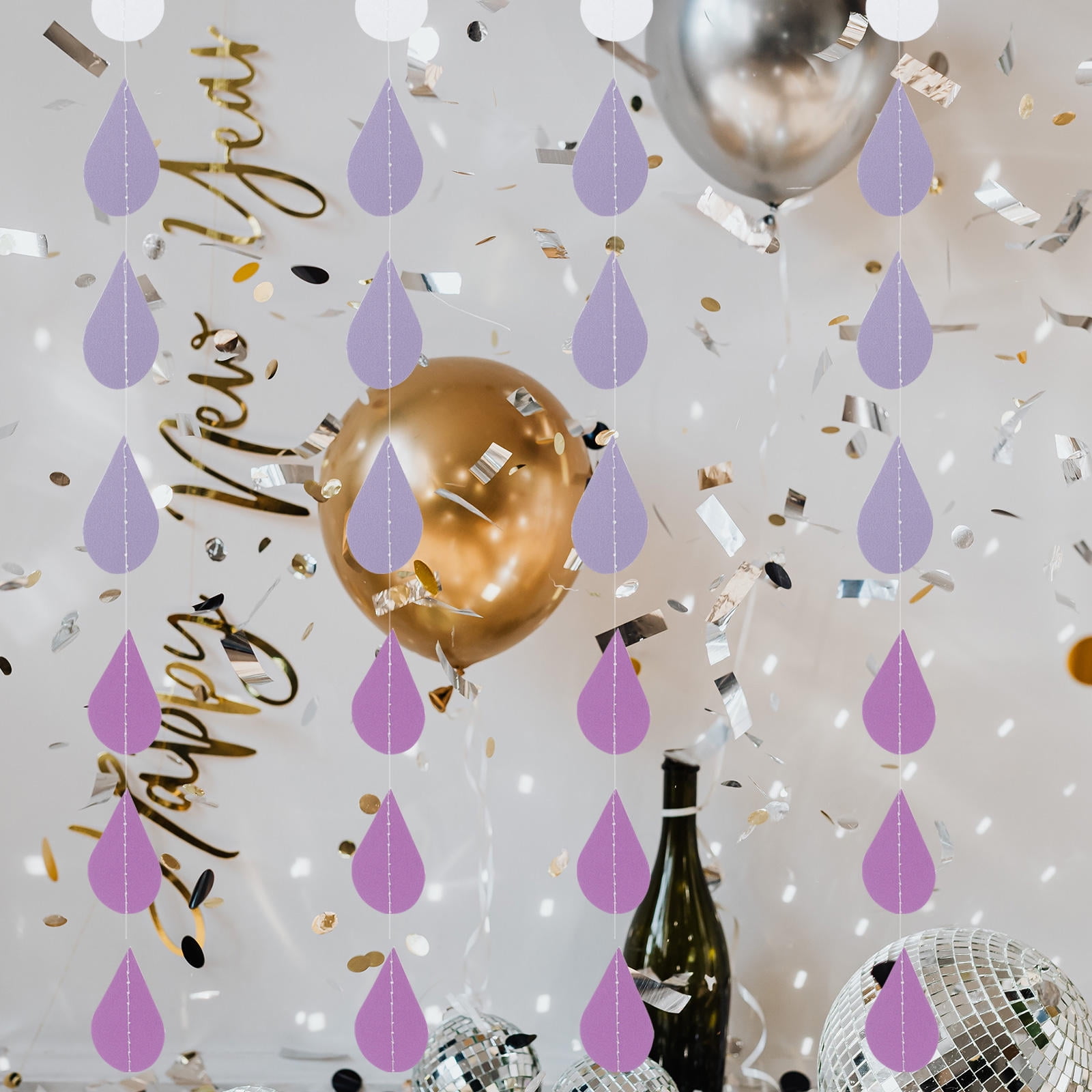 PAMINGONO 4 Strings Purple Gradient Raindrops Banner Iridescent Paper ...