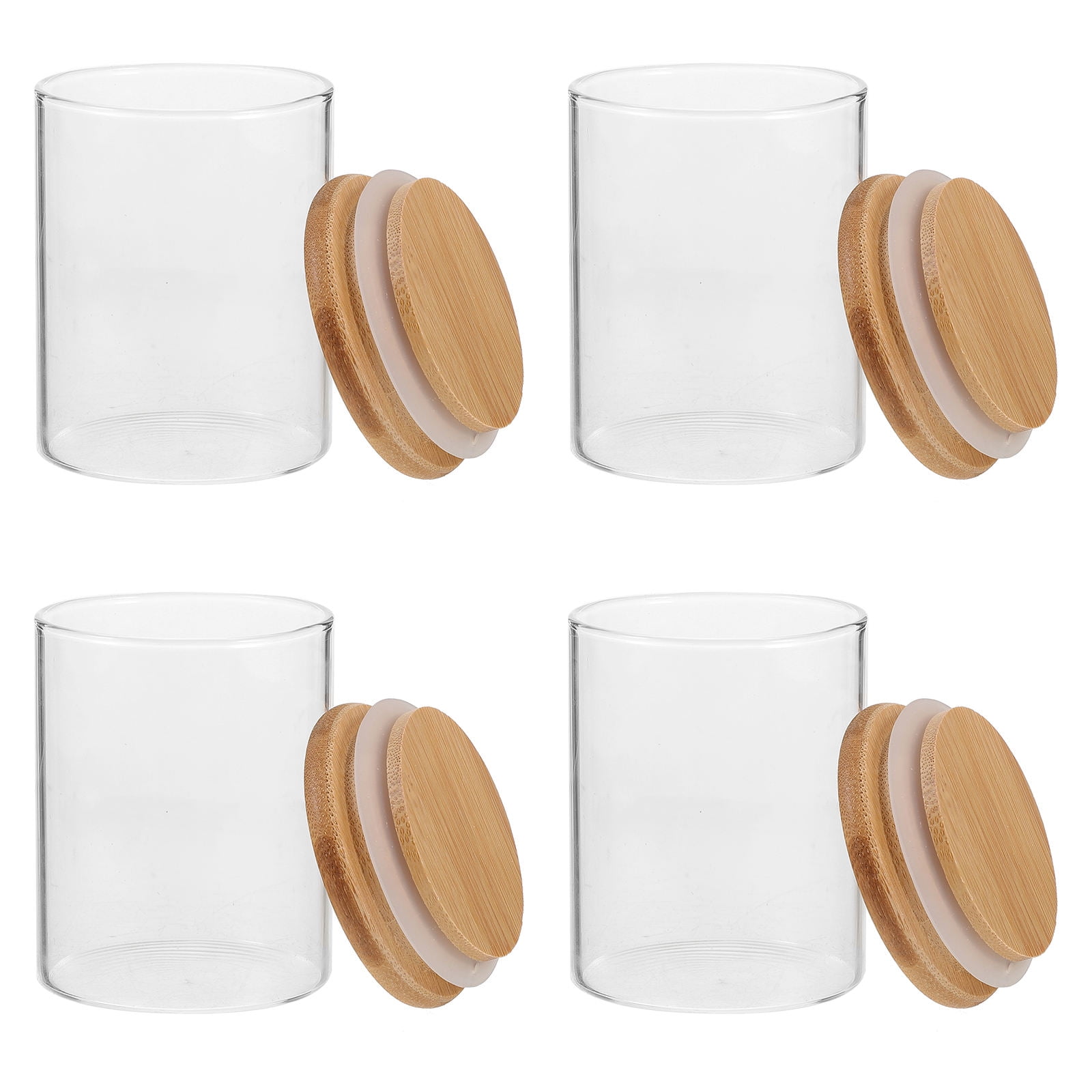 PAMINGONO 4Pcs Glass Canisters Kitchen Canister Set Assorted Color Cylindrical Storage Jars With ...