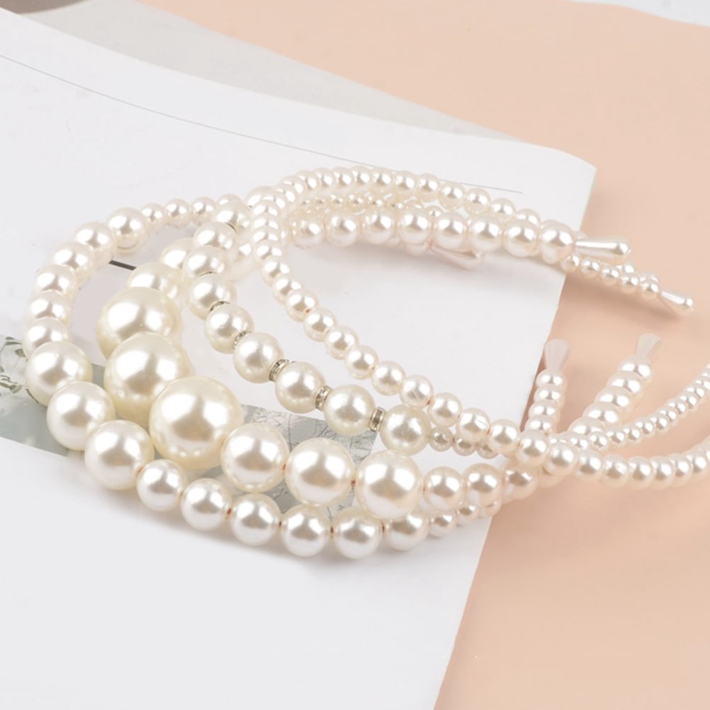 PAMINGONO 4Pcs Pearl Headband White Faux Pearls Hair Accessory For ...