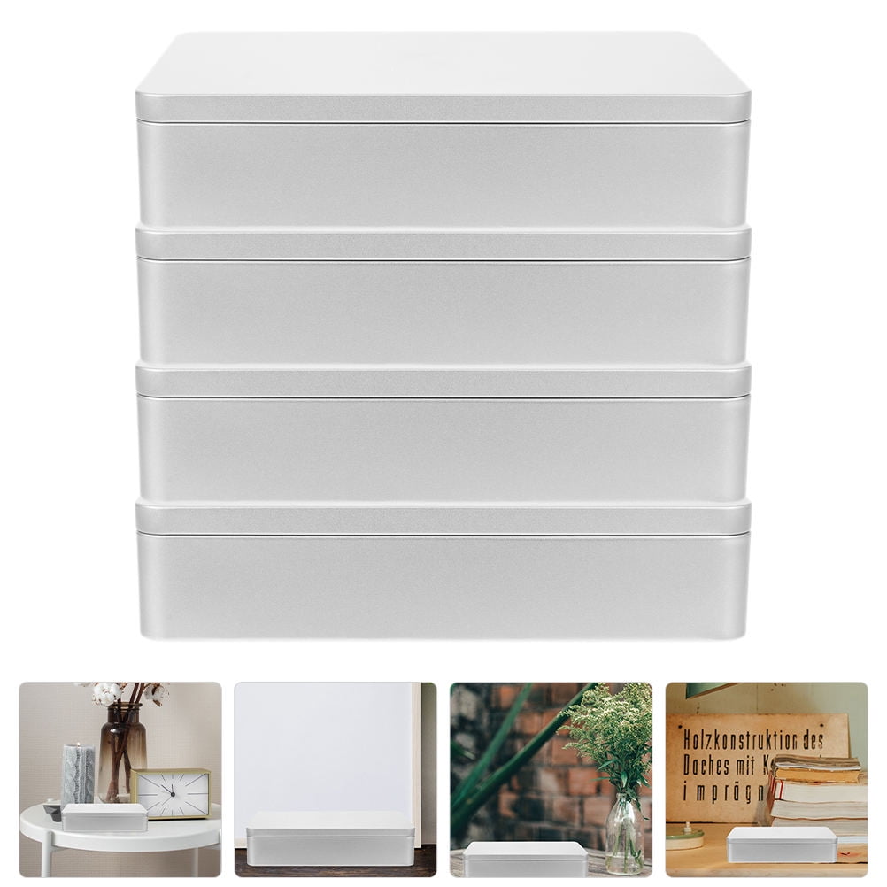 PAMINGONO Small Metal Storage Case Tinplate 4 Pcs Silver - Walmart ...