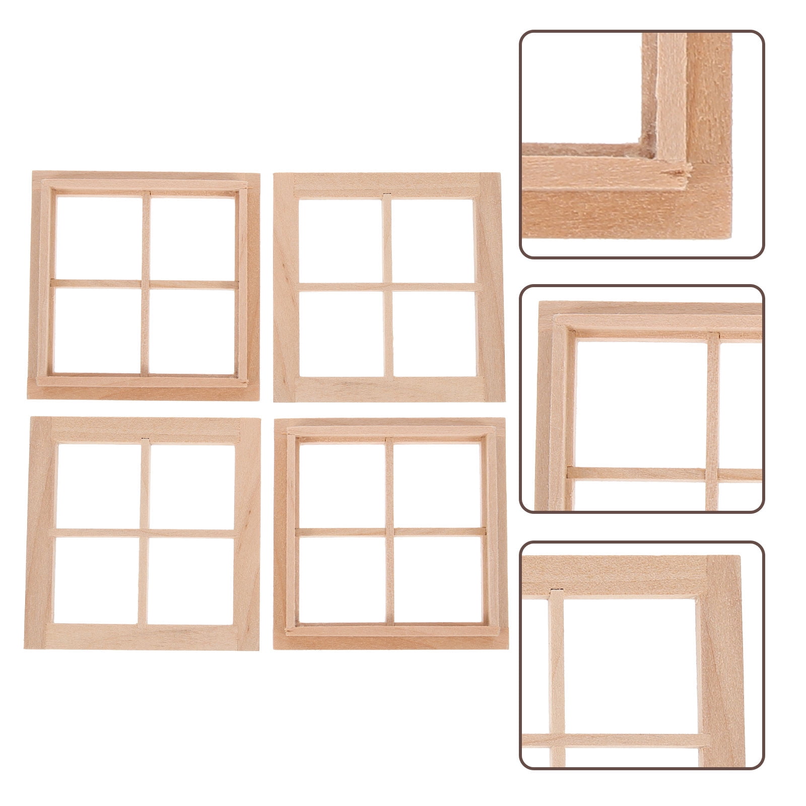 PAMINGONO Doll House Accessories 4pcs Miniature Wood Window Frames for ...