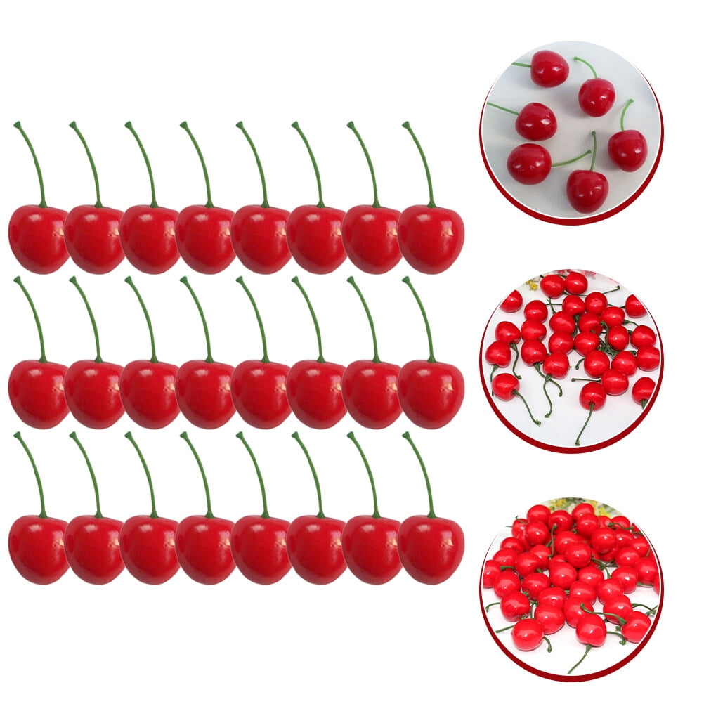 PAMINGONO 50Pcs Faux Cherries Red Foam Plastic Stems Fruit Shape For ...
