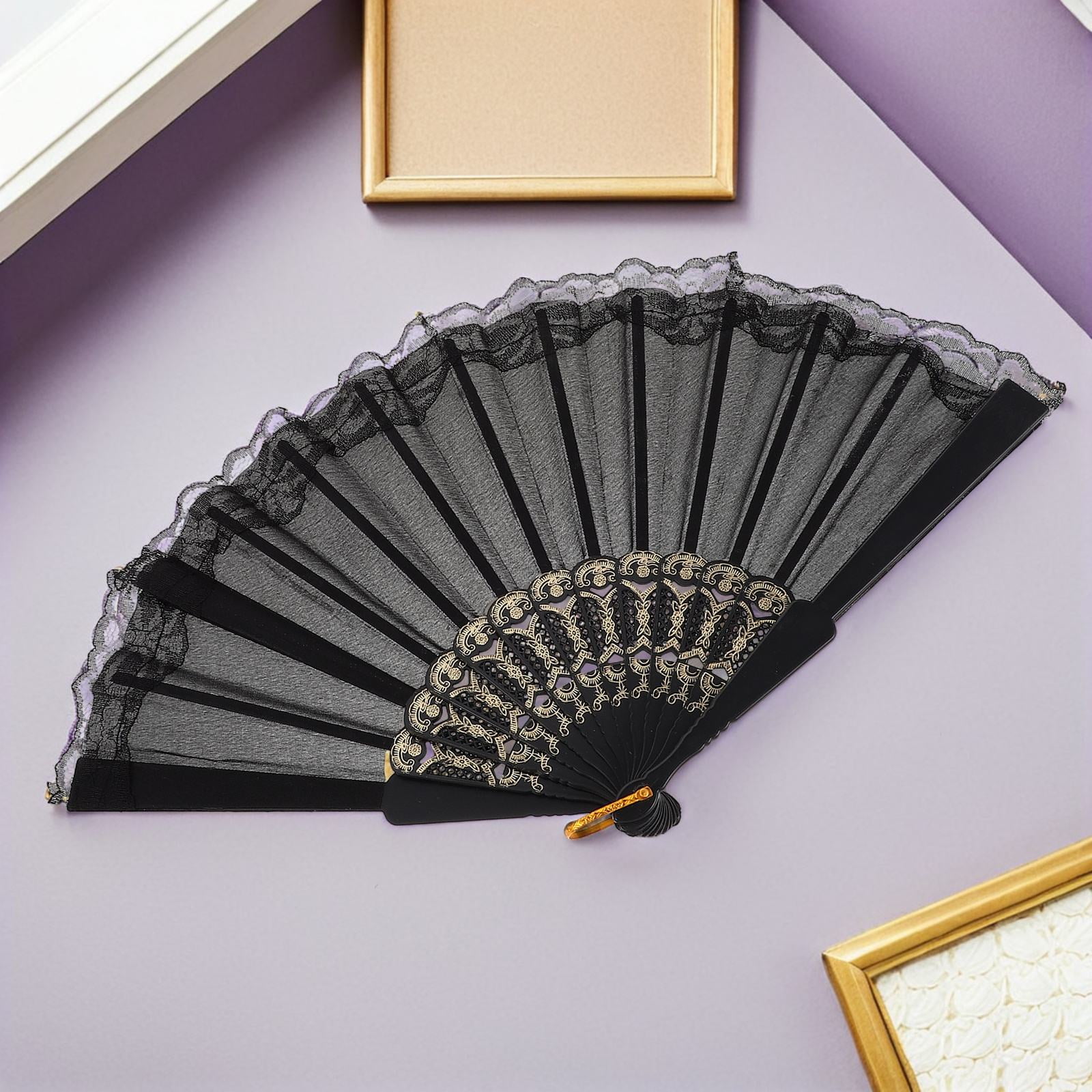 PAMINGONO 6Pcs Black Handheld Folding Fans Plastic Lightweight Vintage ...