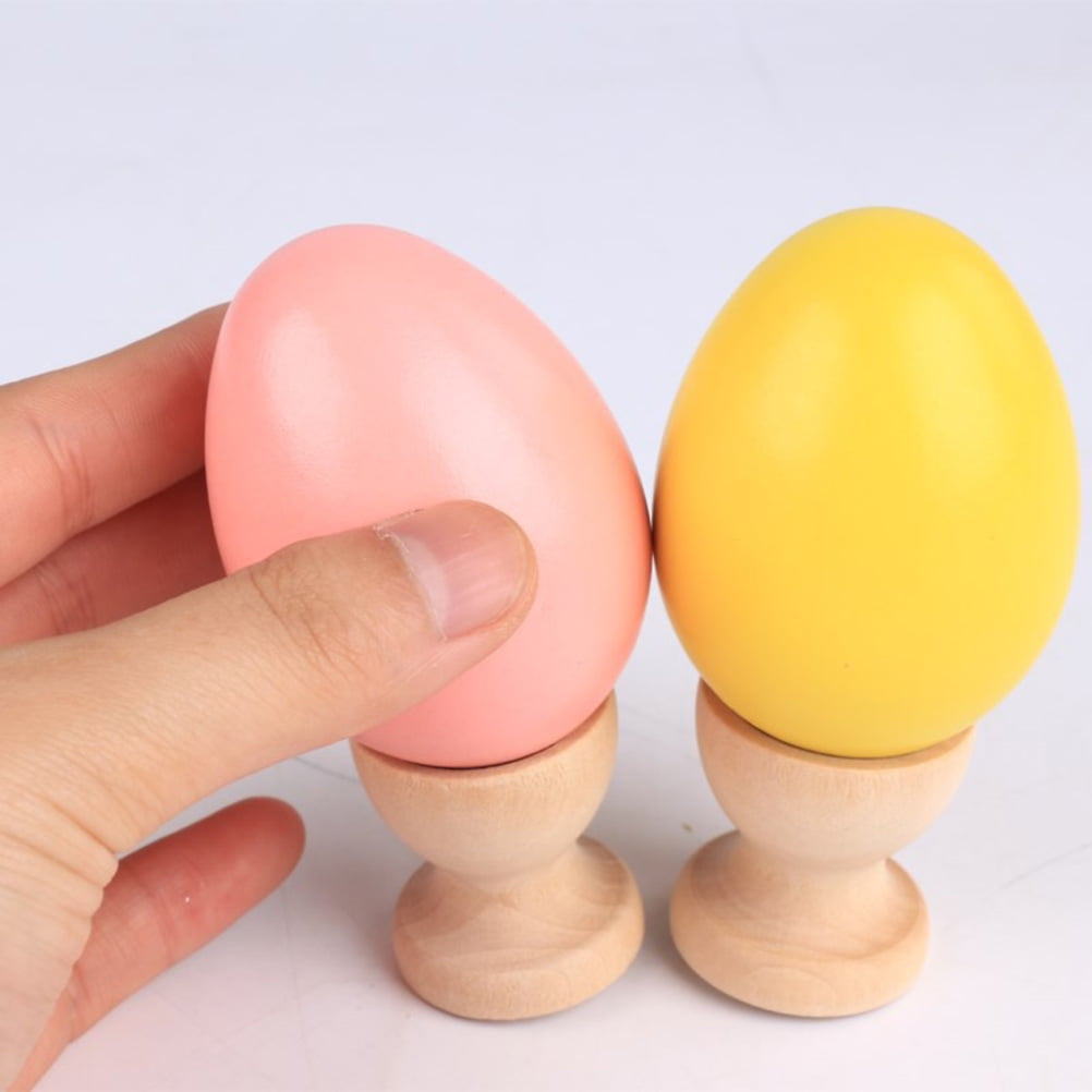PAMINGONO 6Pcs Egg Storage Rack Safe Small Egg Cups Beige Wood and Plastic for Household Users ...
