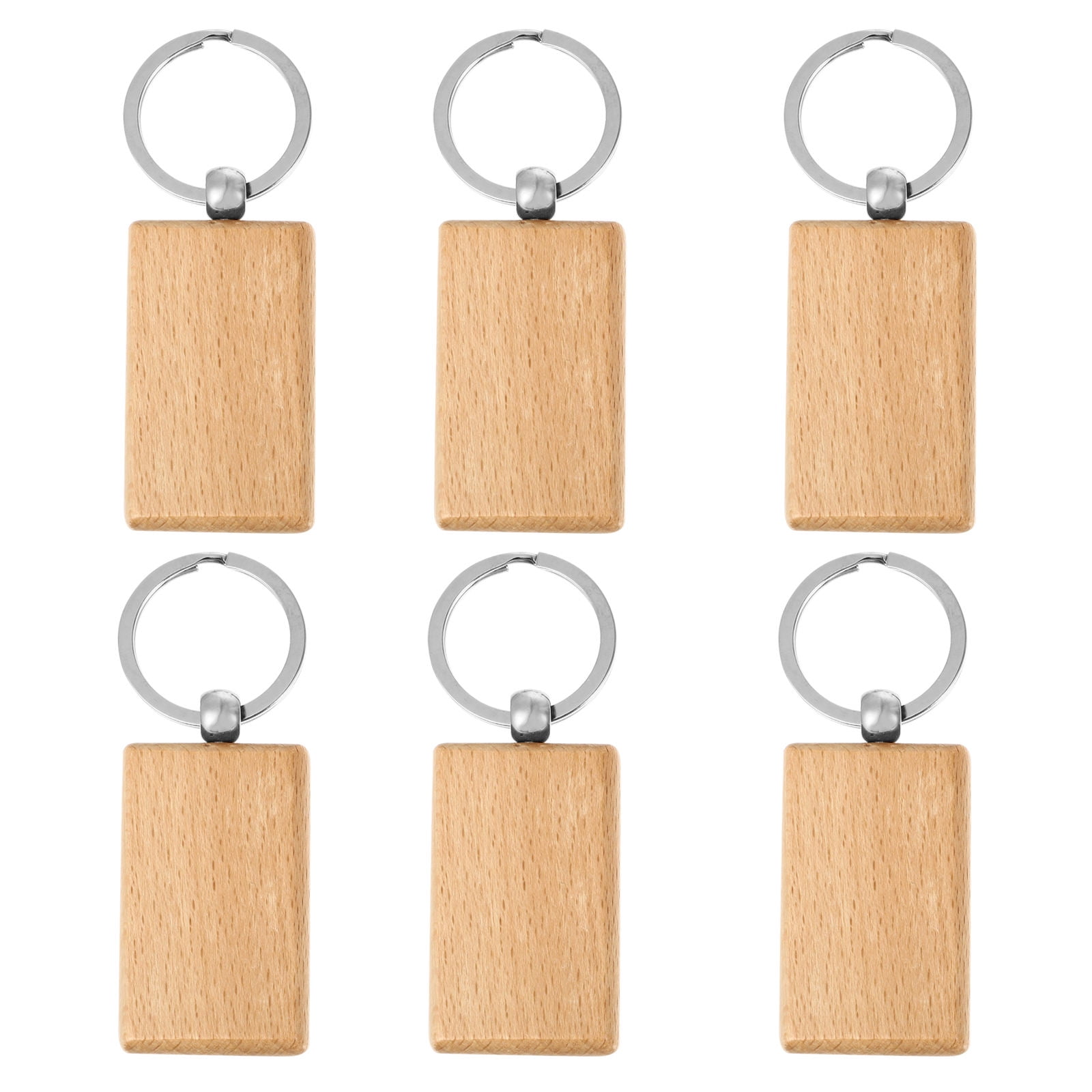 PAMINGONO 6Pcs Creative Wood Key Chain Light Brown Sturdy Rectangular ...