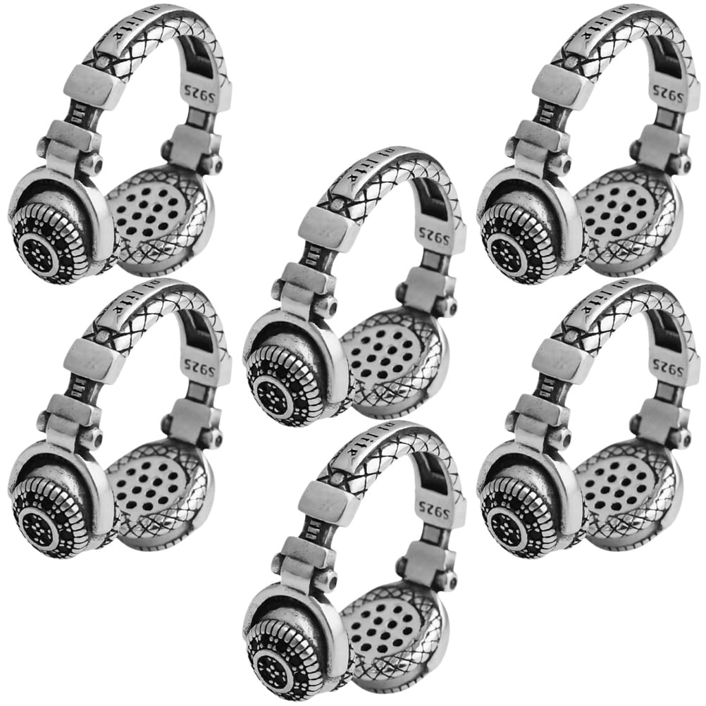 PAMINGONO Rings for Men and Women Headphone Shape Silver 6Pcs 0.63X0 ...
