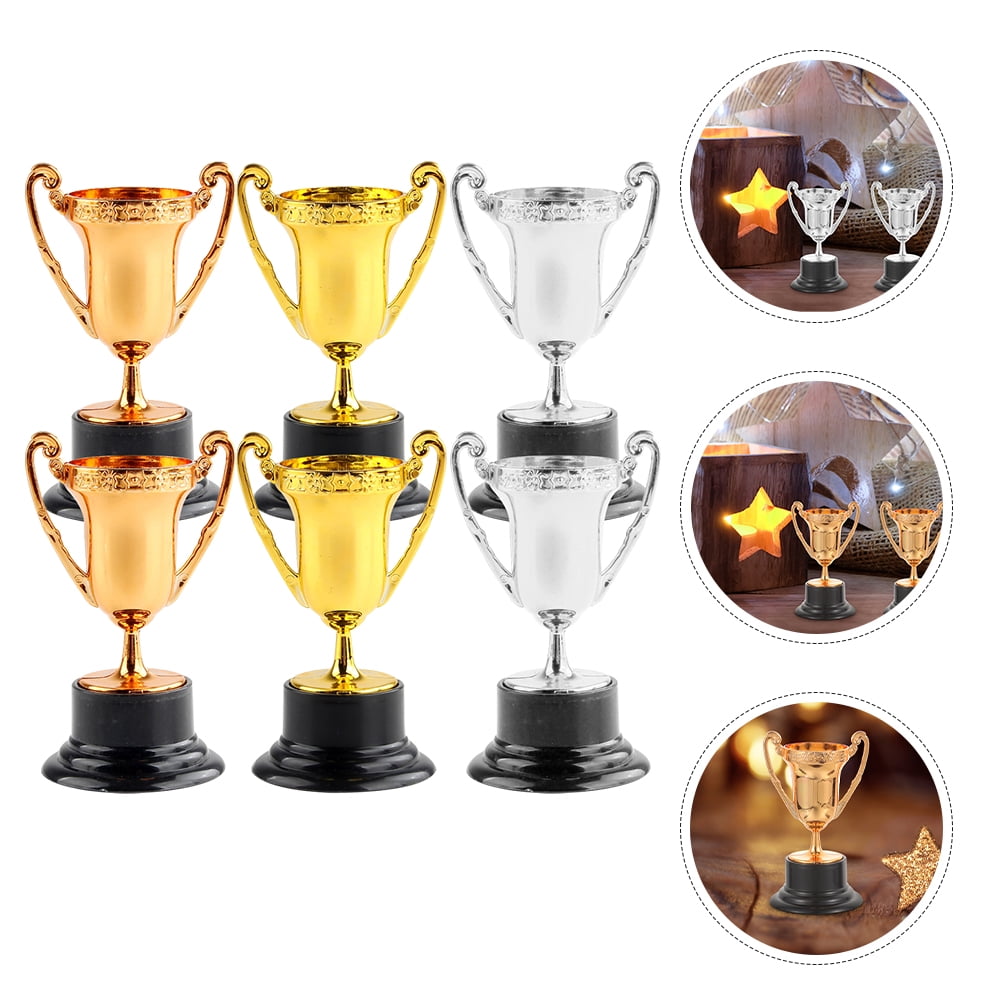 PAMINGONO 6Pcs Trophy Ornament Gold Silver Bronze Plastic Reward Cup Shape For Sports Events ...