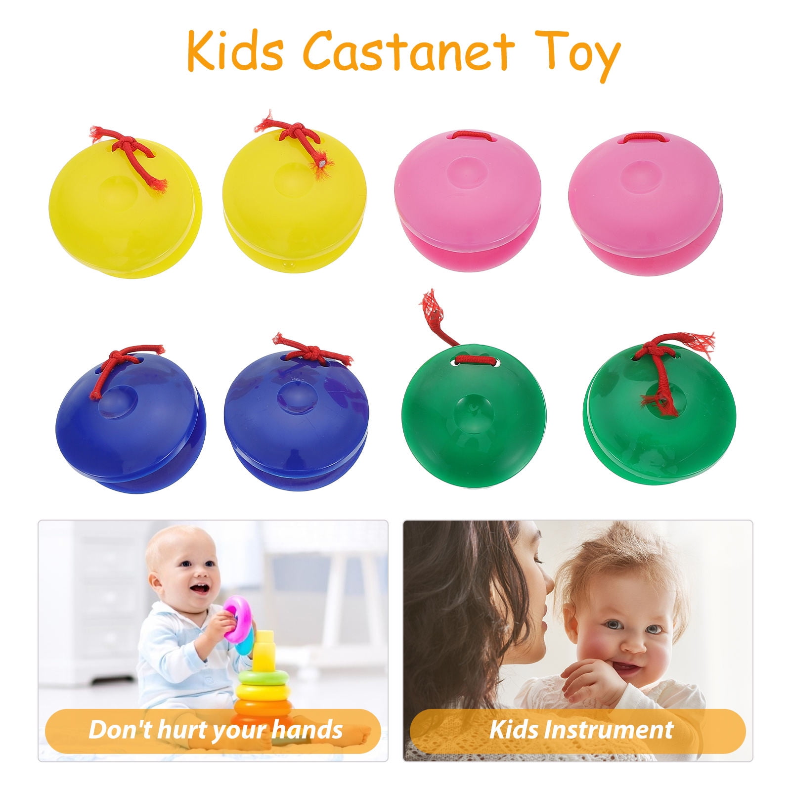 PAMINGONO 8Pcs Plastic Kids Castanet Toy Finger Castanets for Children ...