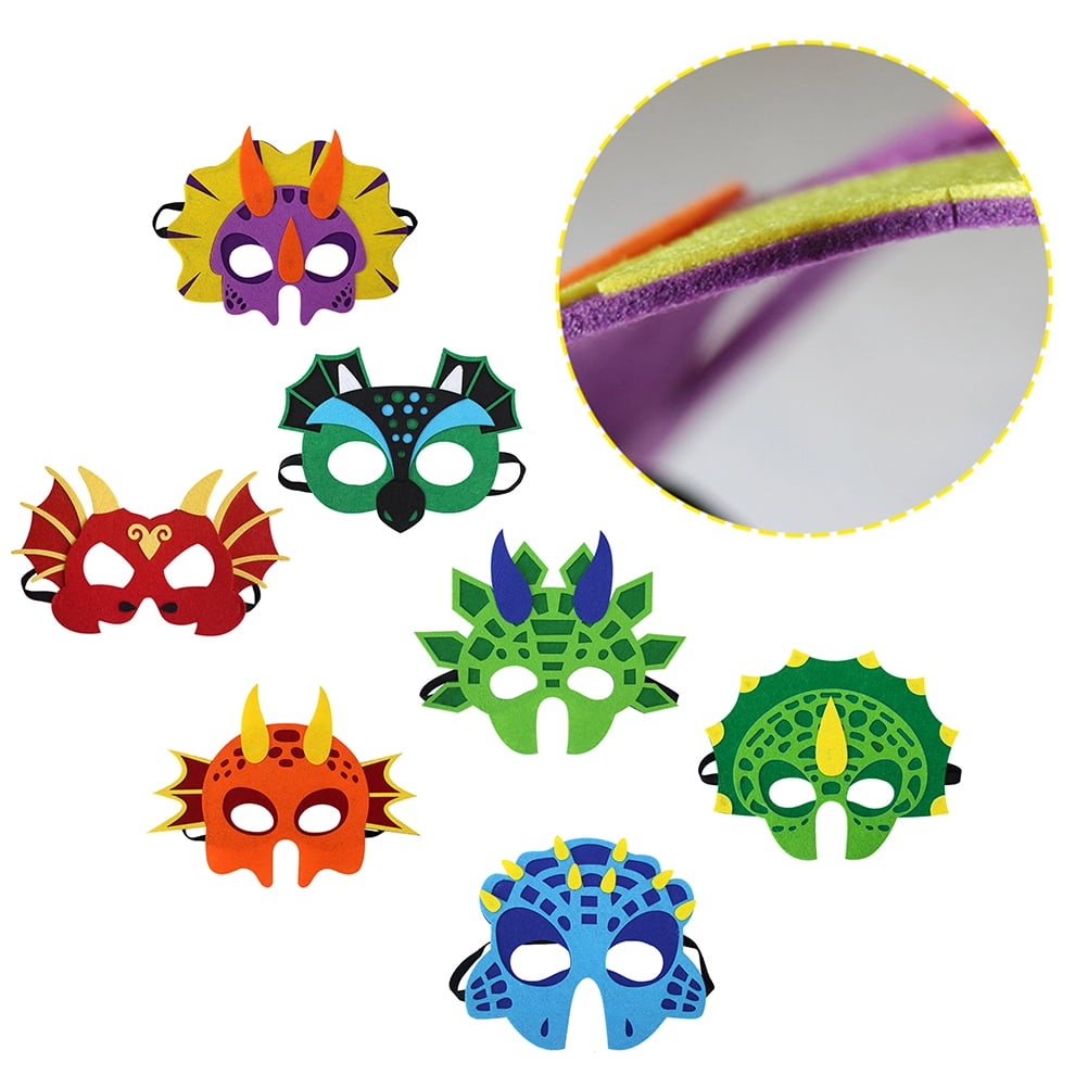 PAMINGONO Kids Party Masks Dinosaur Party Masks Felt Cloth 7Pcs 8.7x5 ...
