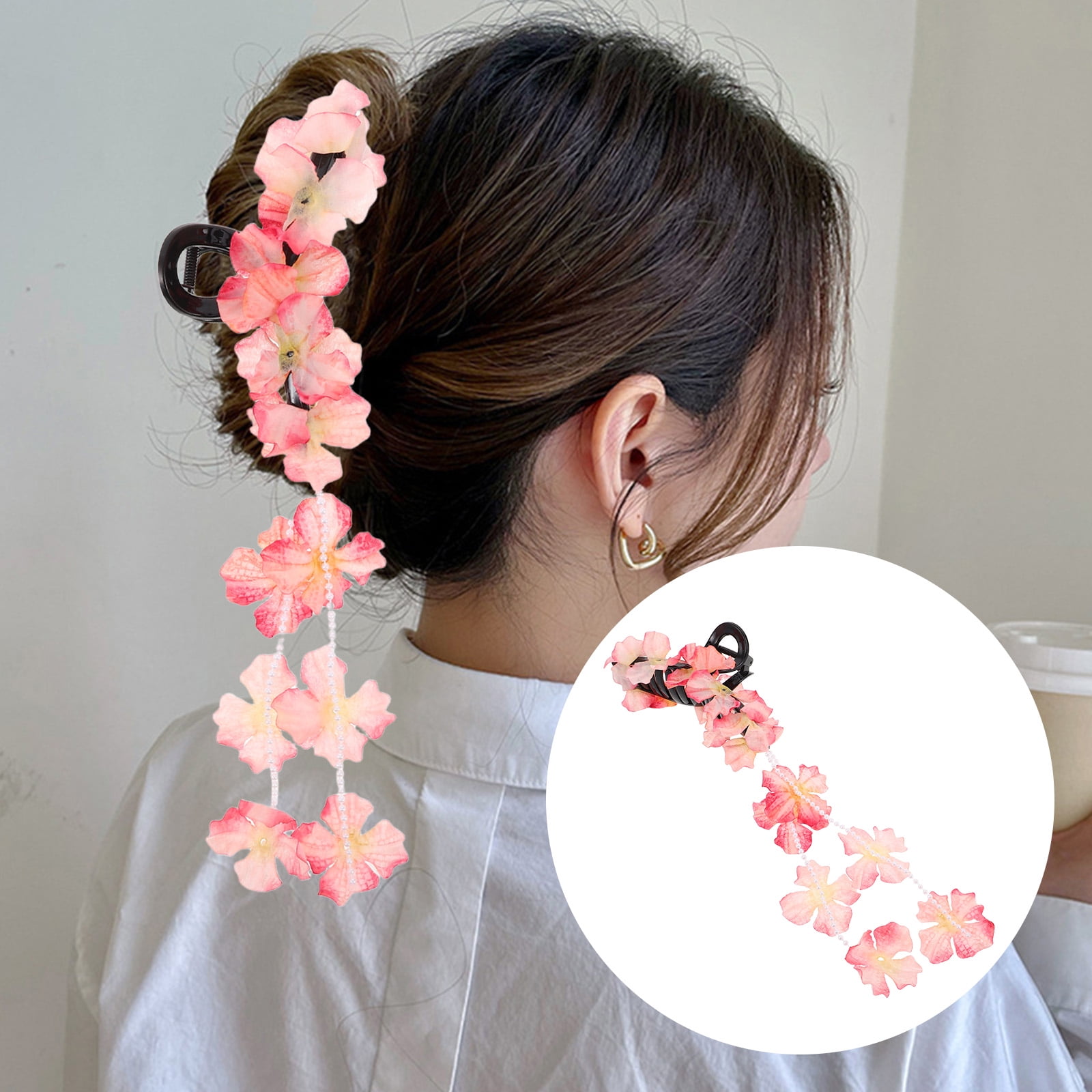 PAMINGONO Decorative Hair Clamp Flower Tassel Hair Clamp Pink 1Pack ...